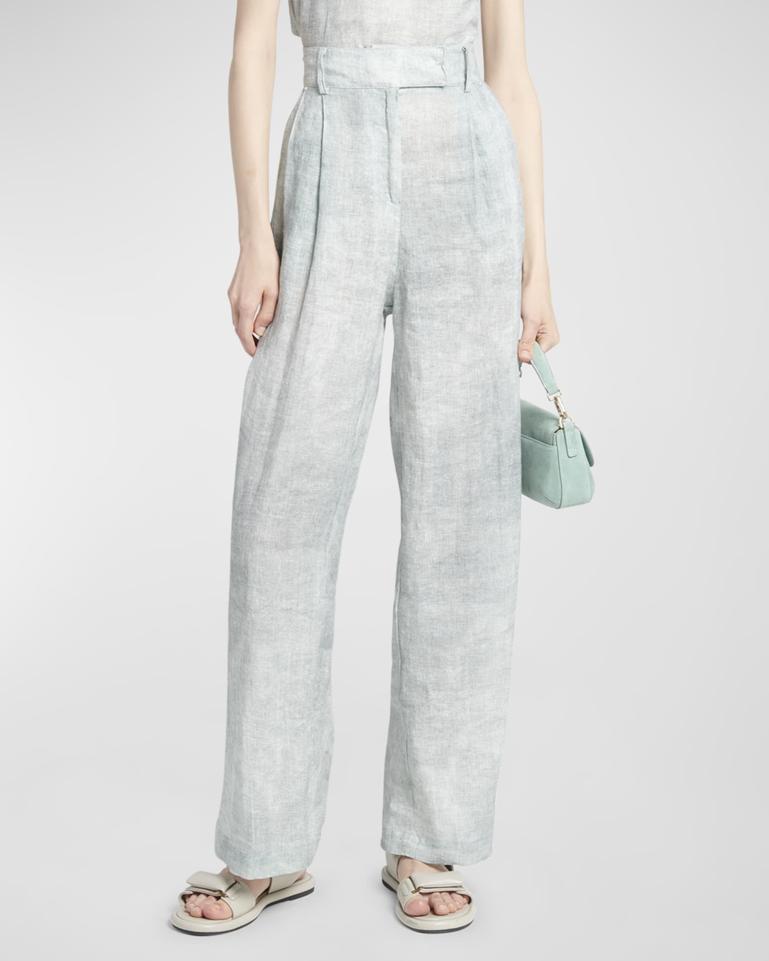 Giorgio Armani Linen Denim Effect Wide-Leg Pants | Neiman Marcus