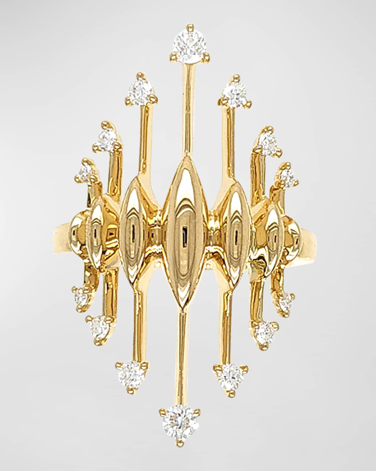 Hueb 18K Tribal Yellow Gold Statement Ring with Diamonds | Neiman Marcus