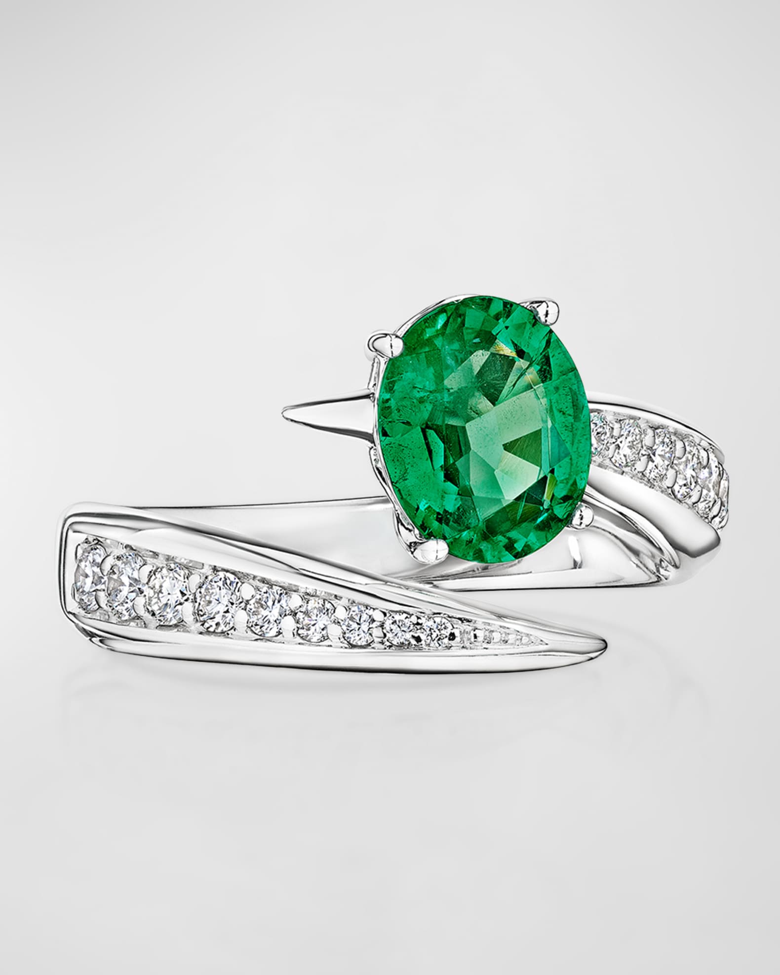 Hueb 18K Tribal White Gold Emerald Ring with VS-GH Diamonds | Neiman Marcus