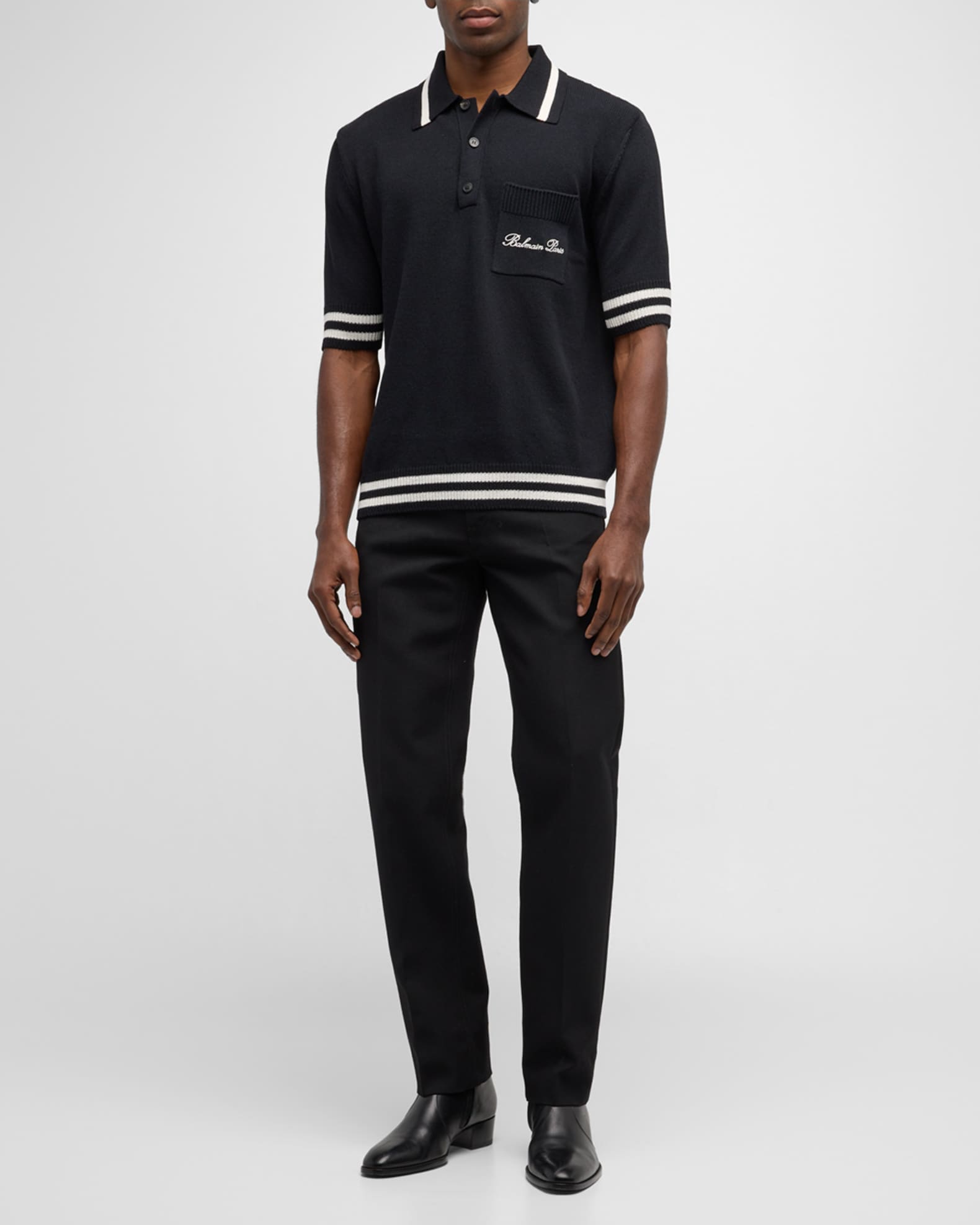 Balmain Men's Striped-Trim Polo Shirt | Neiman Marcus