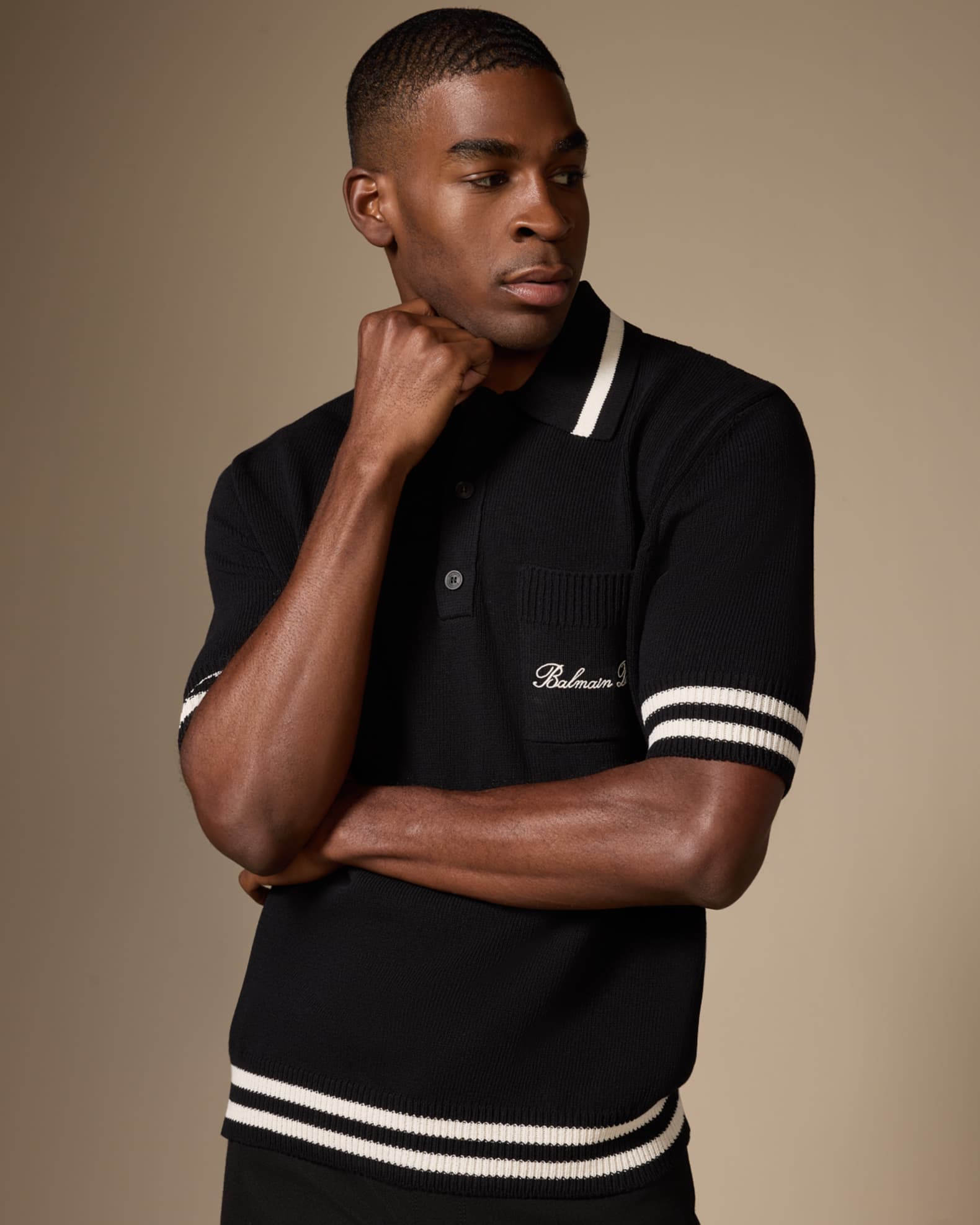 Balmain Men's Striped-Trim Polo Shirt | Neiman Marcus