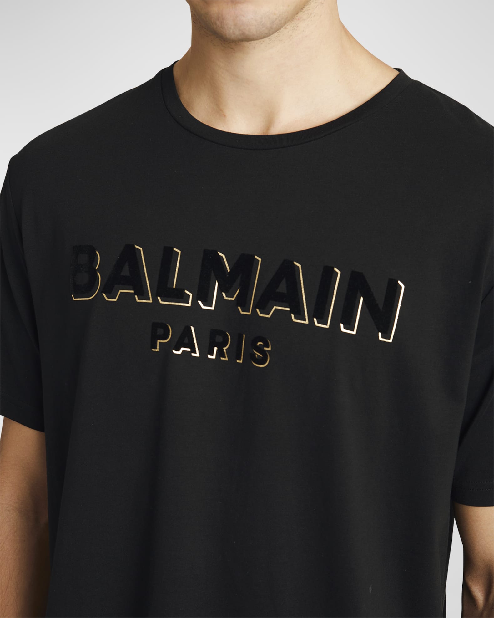 Balmain Men's Flocked Foil Logo T-Shirt | Neiman Marcus