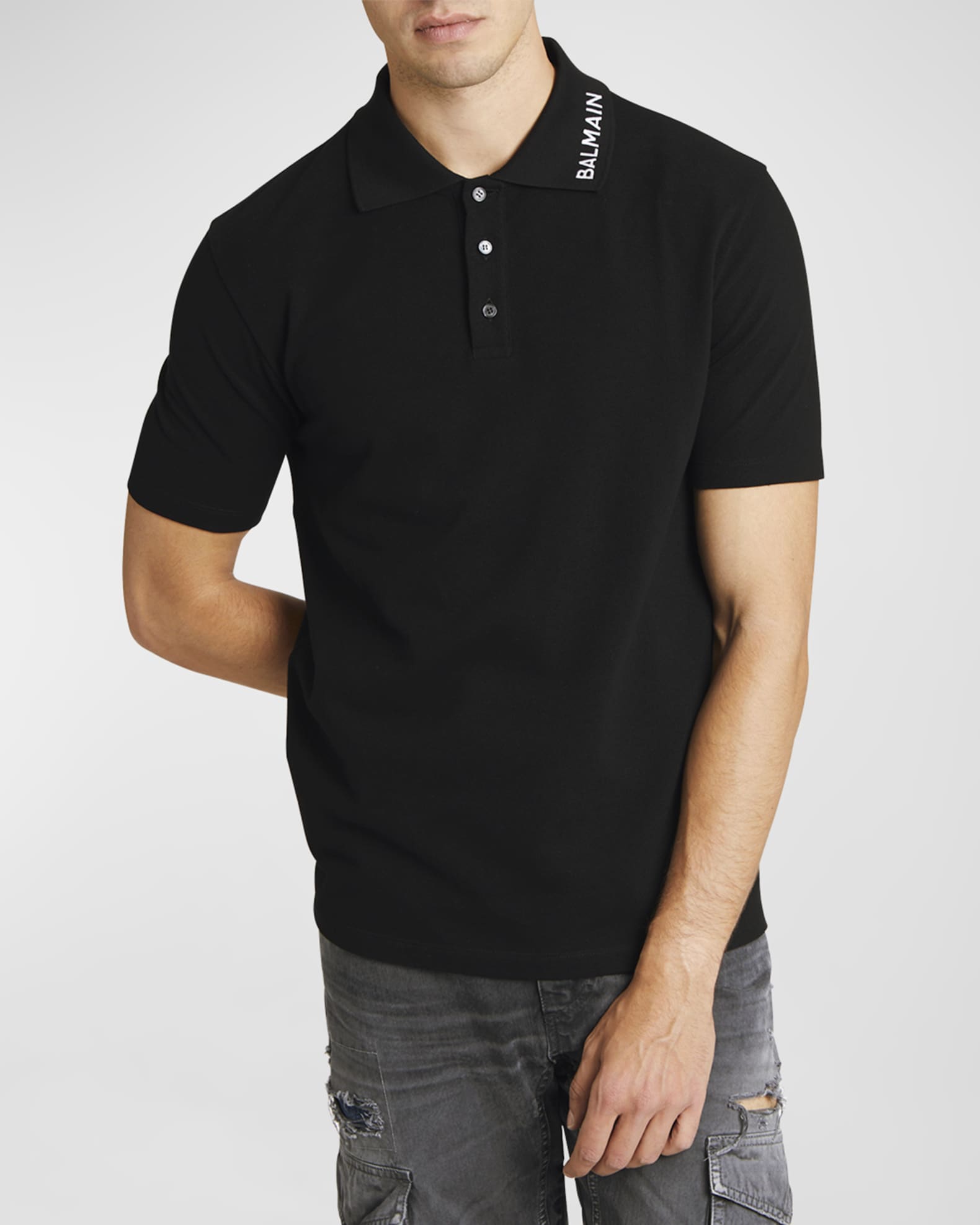 Balmain Men's Polo Shirt with Collar Logo | Neiman Marcus