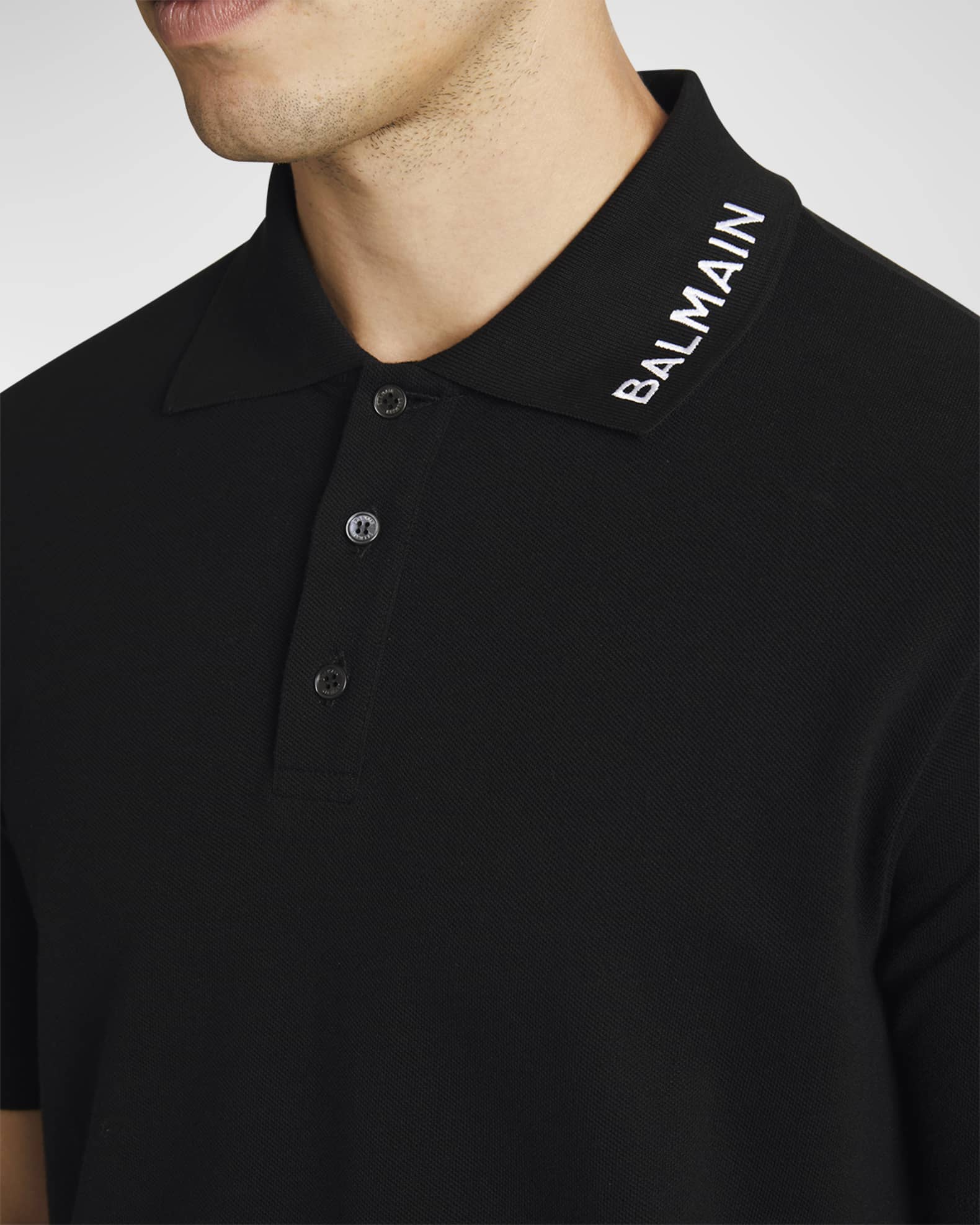 Balmain Men's Polo Shirt with Collar Logo | Neiman Marcus