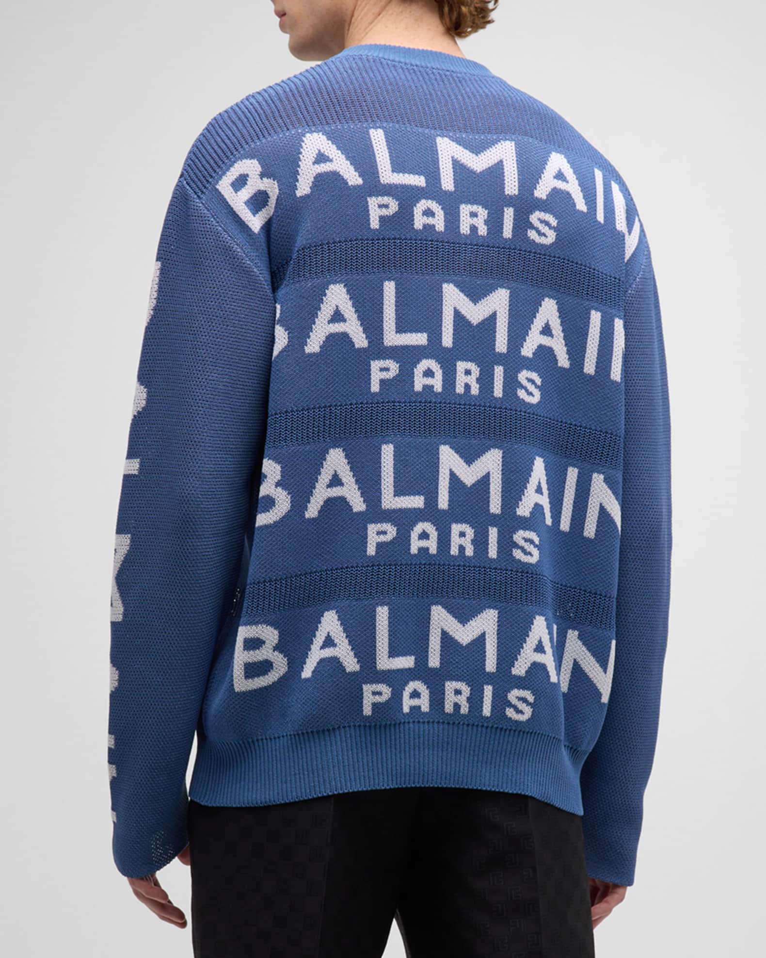 Balmain Men's Repeat-Logo Crew Sweater | Neiman Marcus