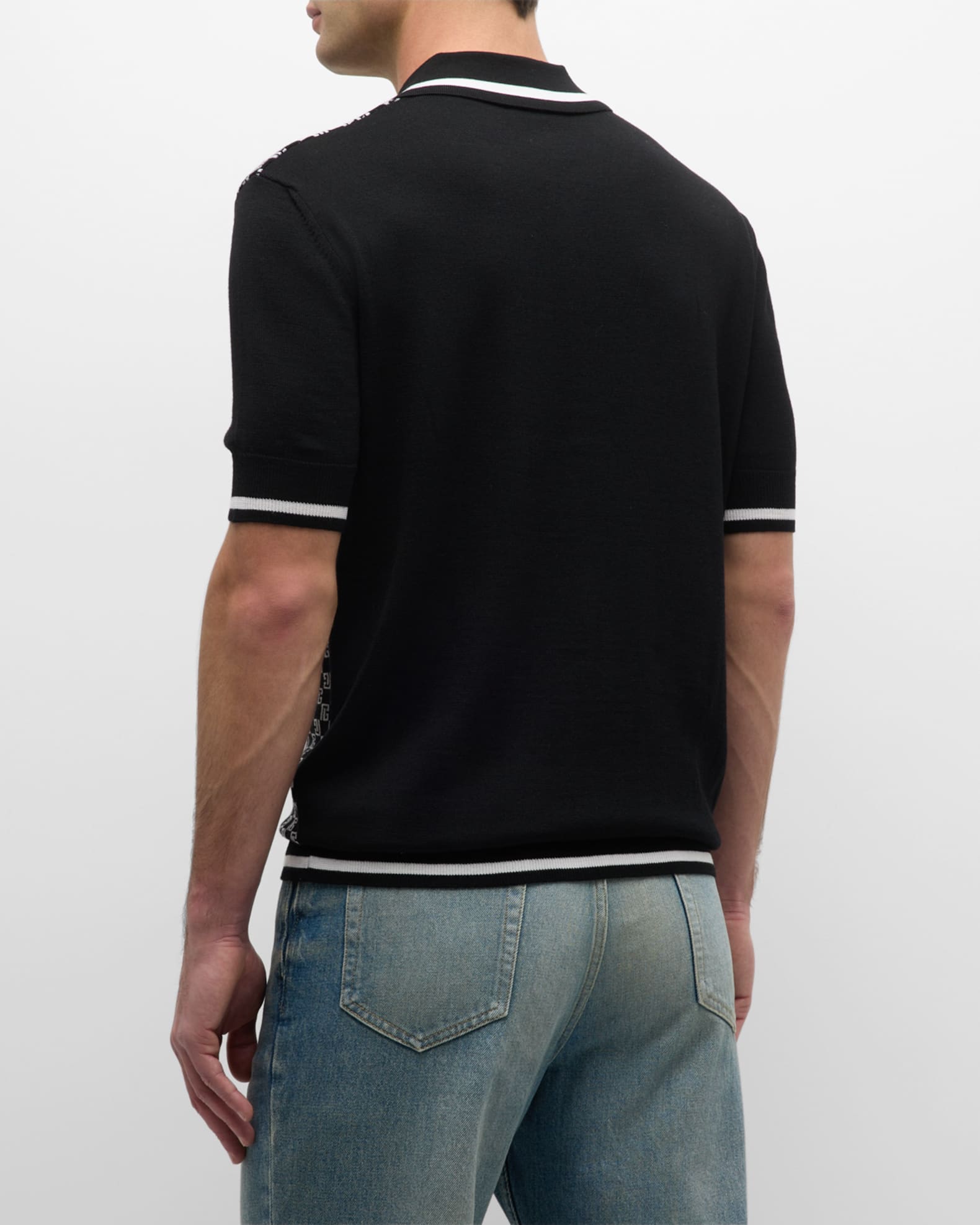 Balmain Men's Mini Monogram Wool Polo Shirt | Neiman Marcus
