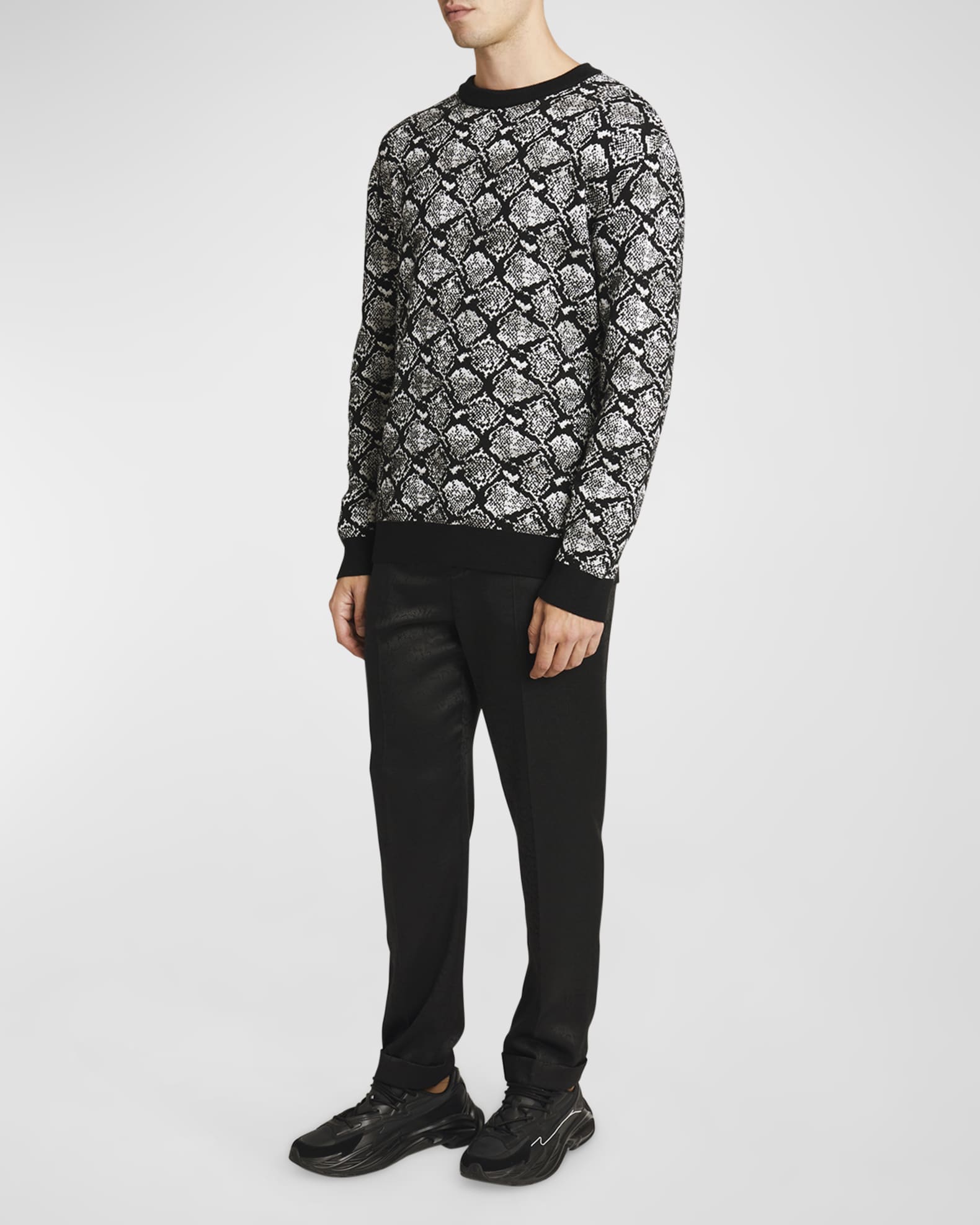 Balmain Men's Python Jacquard Wool Sweater | Neiman Marcus