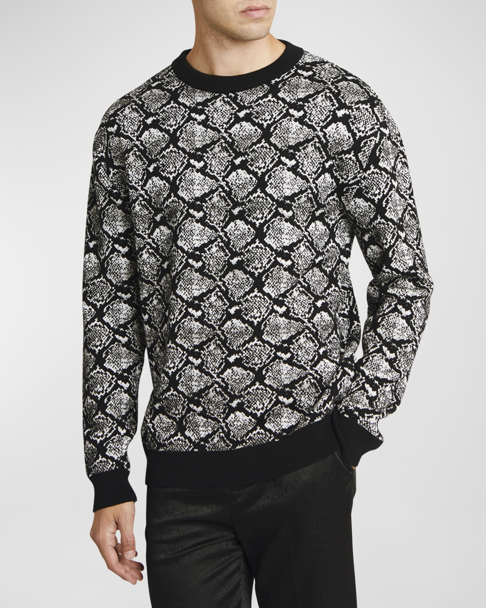 Balmain Men's Python Jacquard Wool Sweater | Neiman Marcus