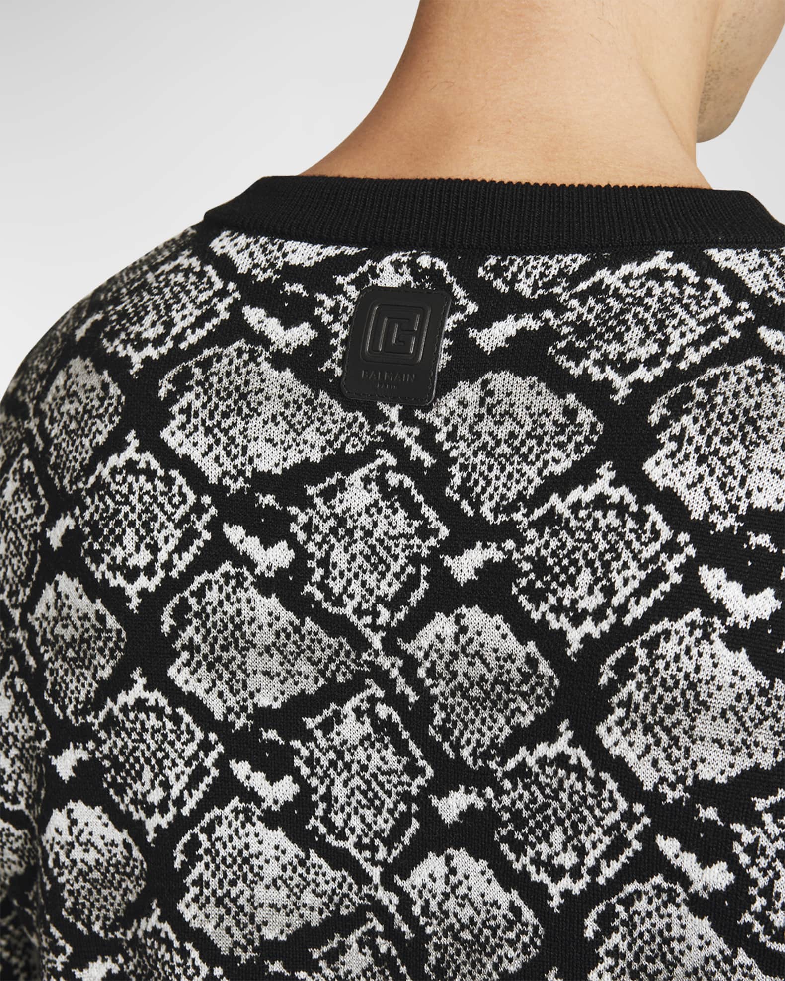 Balmain Men's Python Jacquard Wool Sweater | Neiman Marcus