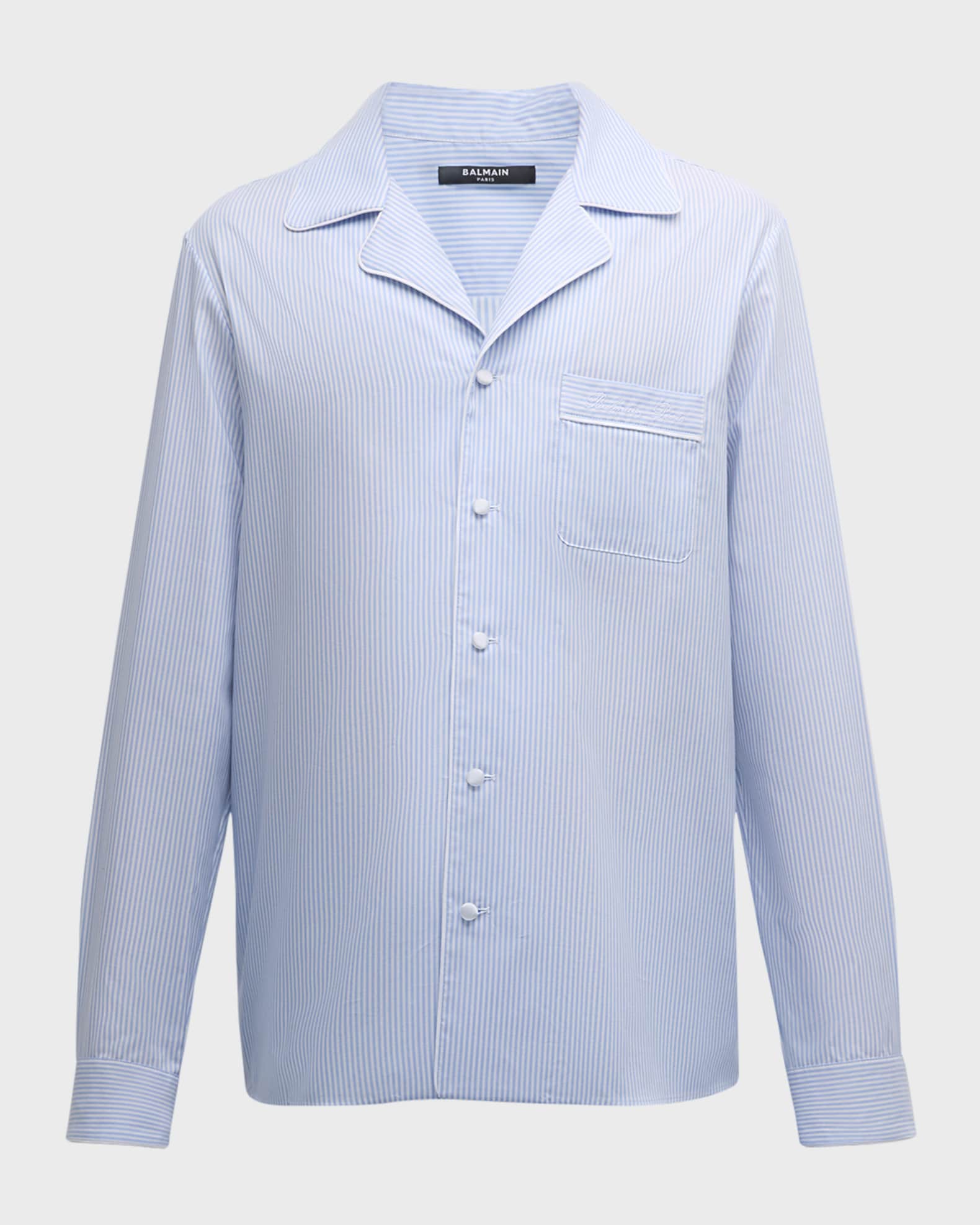 Balmain Men's Striped Cotton Pajama Shirt | Neiman Marcus