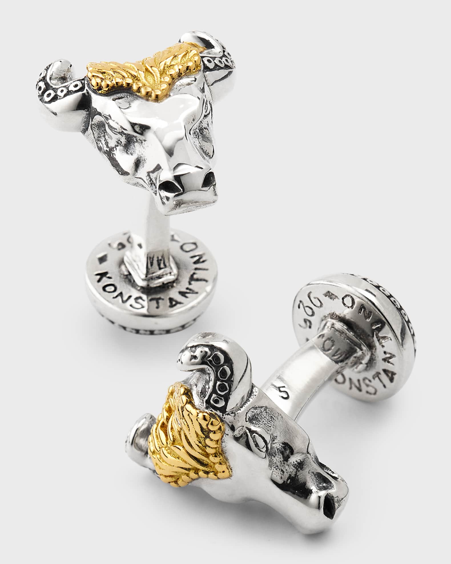 Konstantino Men's Sterling Silver and 18K Yellow Gold Bull Head ...