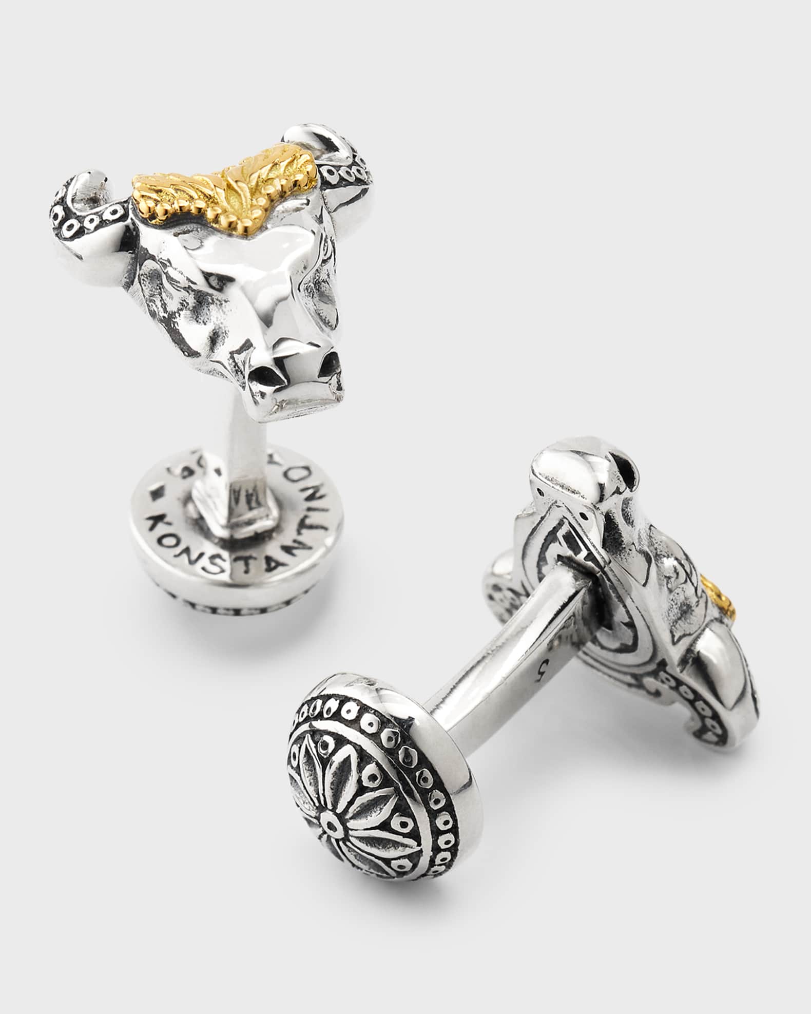 Konstantino Men's Sterling Silver and 18K Yellow Gold Bull Head ...