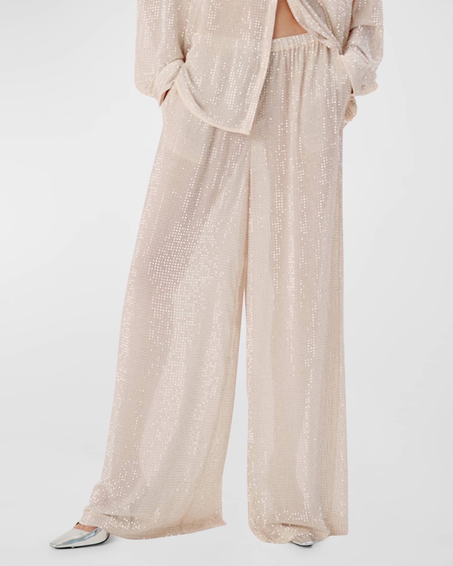 Ronny Kobo Merrin Wide-Leg Rhinestone Chiffon Pants | Neiman Marcus