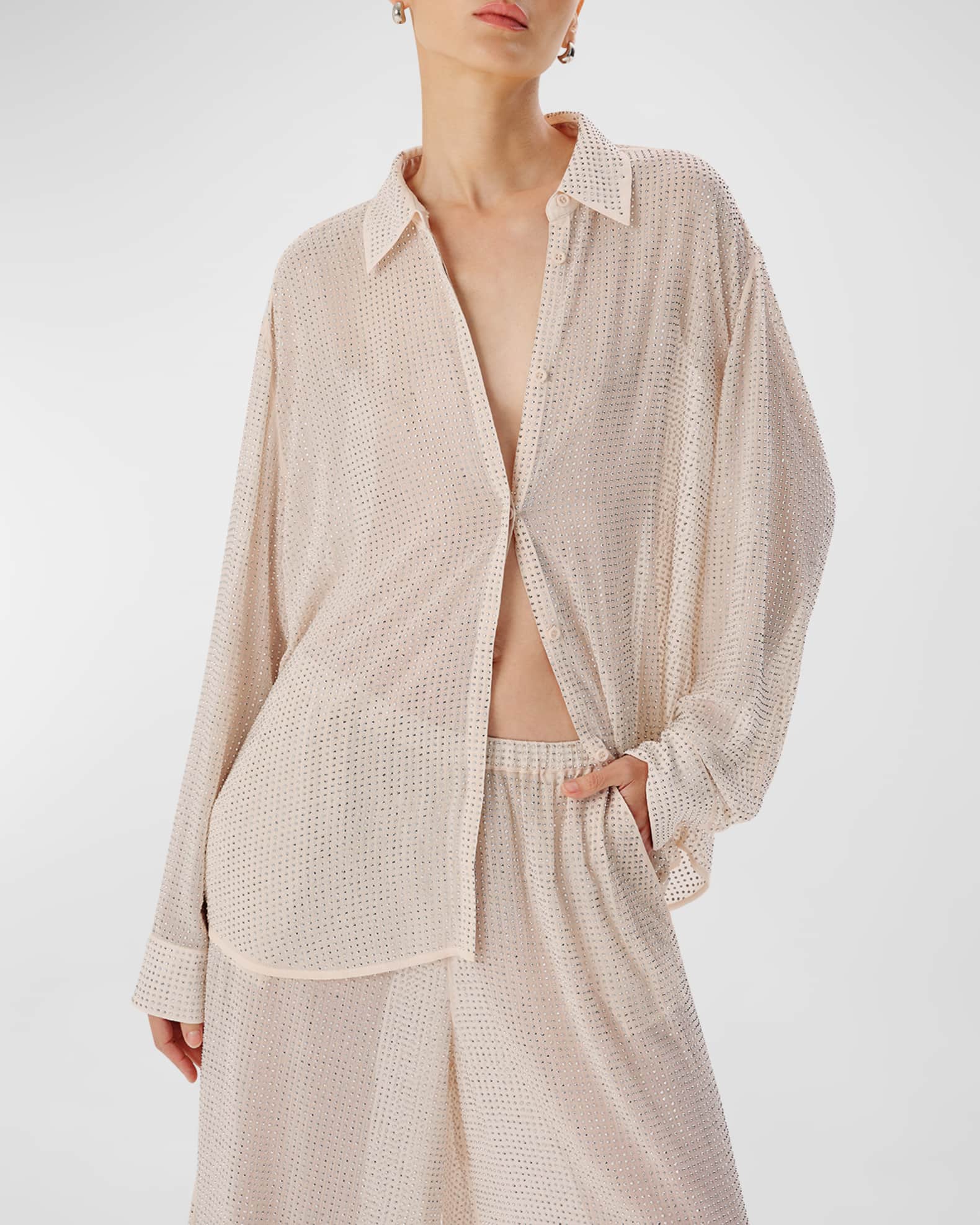 Ronny Kobo Merrin Wide-Leg Rhinestone Chiffon Pants | Neiman Marcus