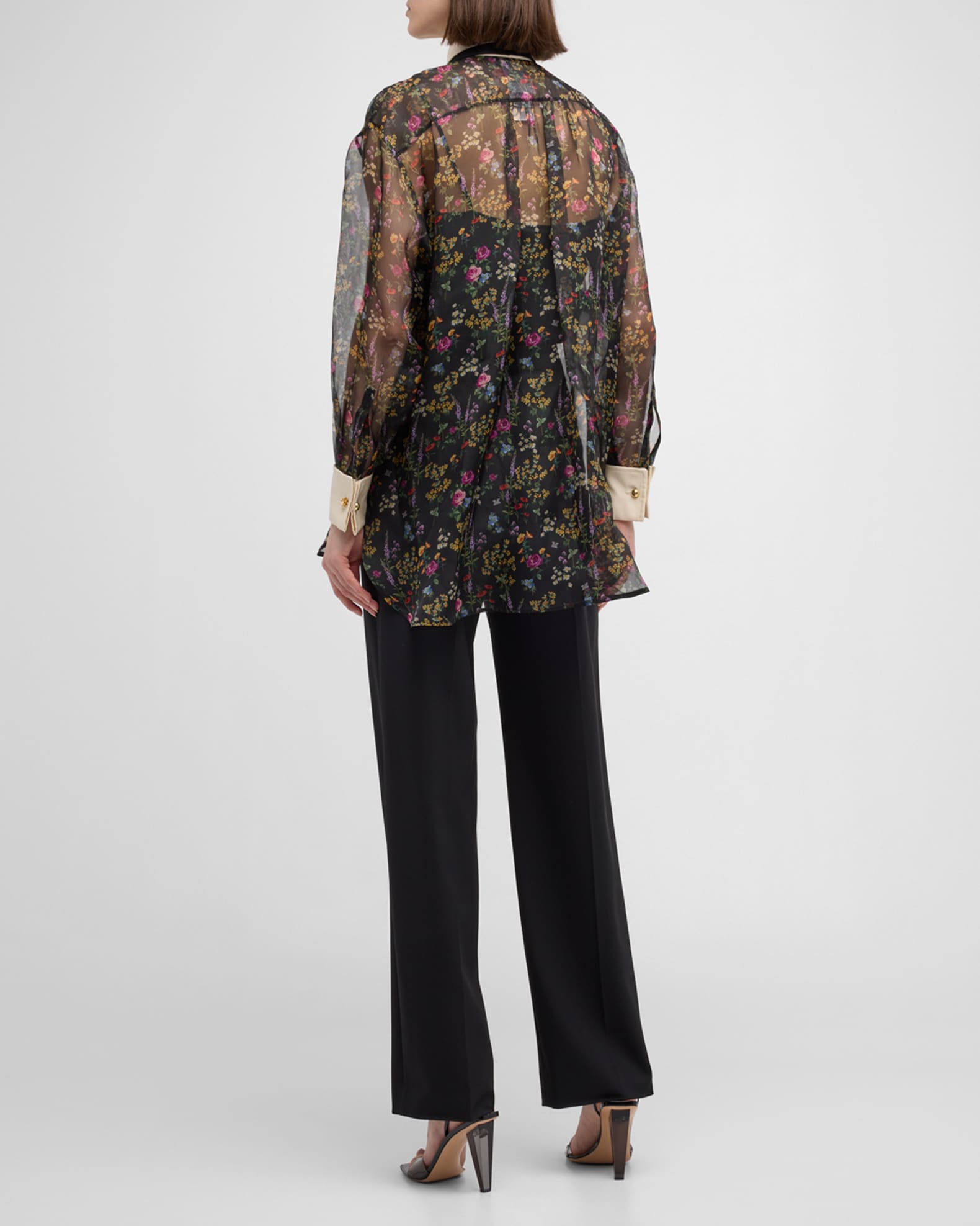 Max Mara Marocco Floral-Print Chiffon Collared Tunic Shirt | Neiman Marcus