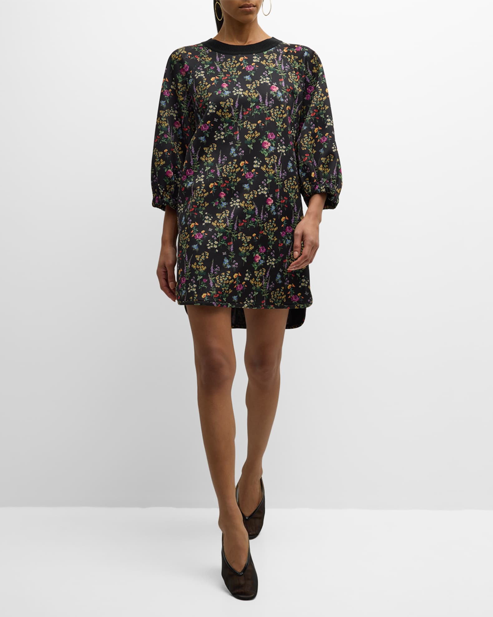 Max Mara Billy Floral-Print 3/4-Sleeve Mini Shift Dress | Neiman Marcus