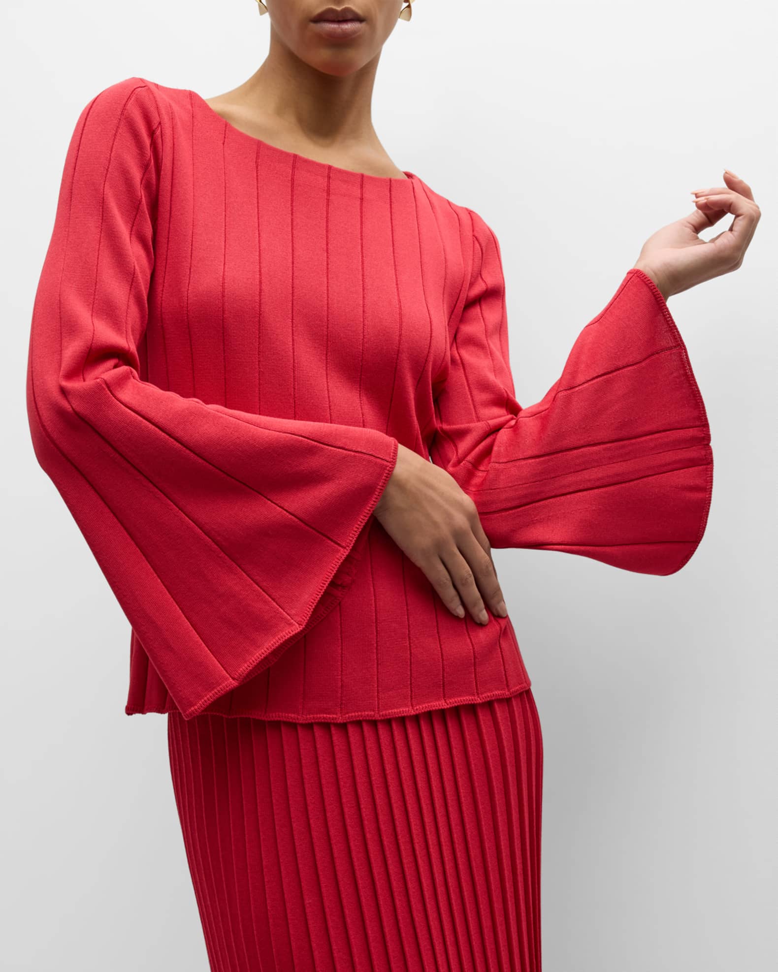 Misook Ribbed Bell-Sleeve Scoop-Neck Tunic | Neiman Marcus