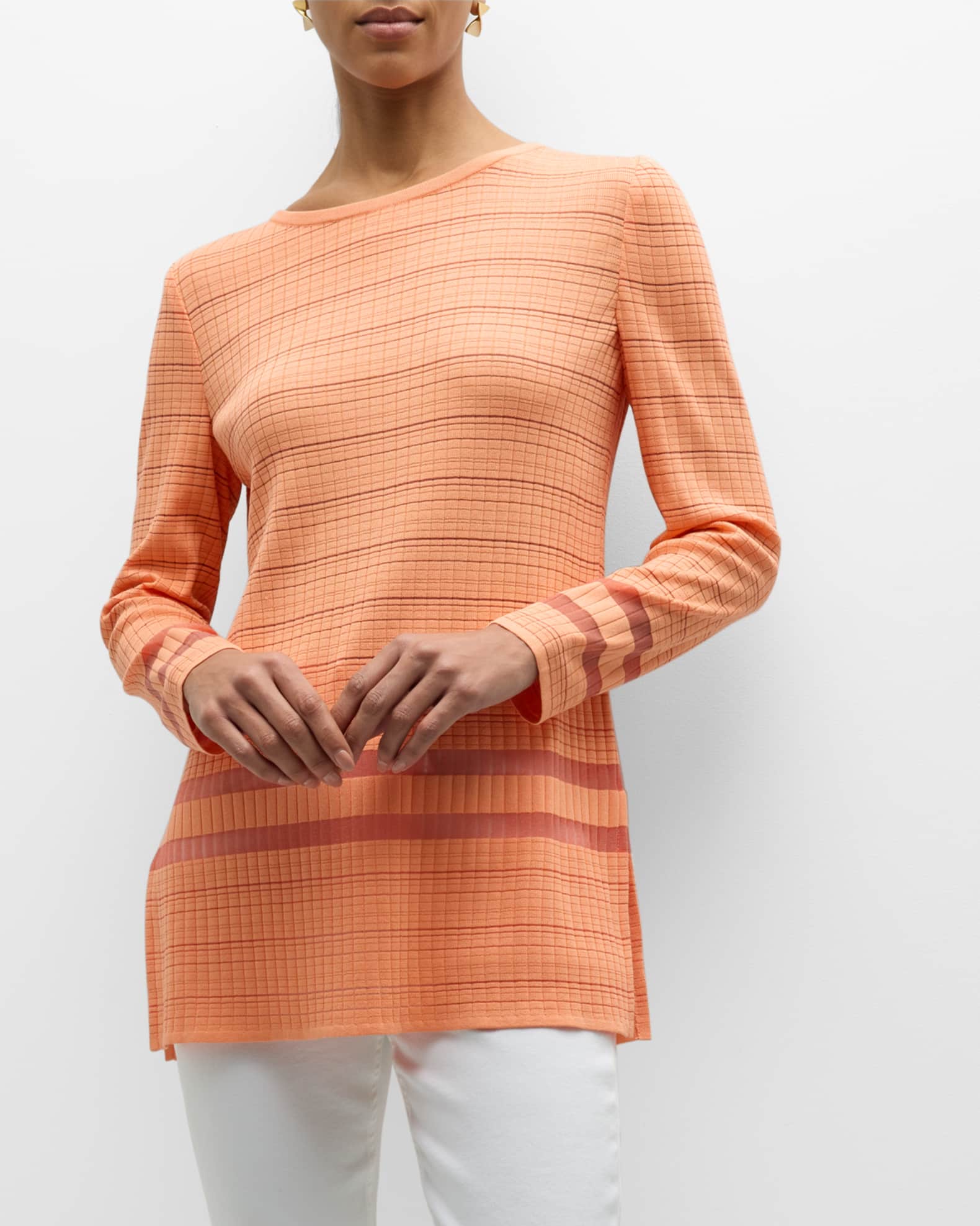 Misook Textured Burnout Striped Knit Tunic | Neiman Marcus