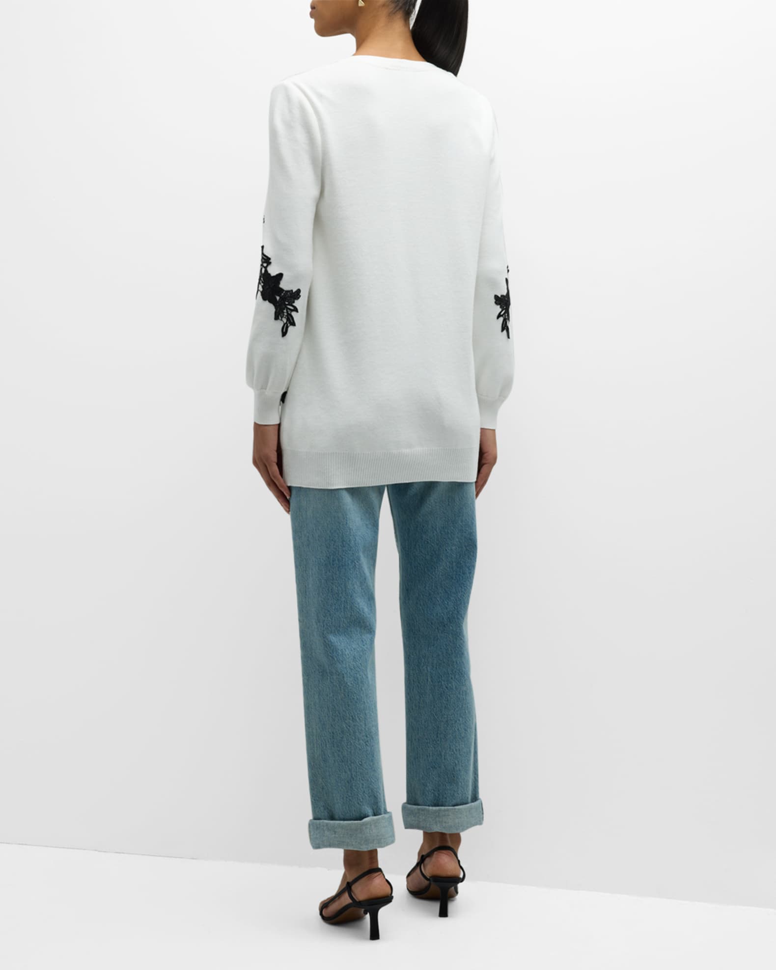 Misook Floral Applique Recycled Knit Cardigan | Neiman Marcus