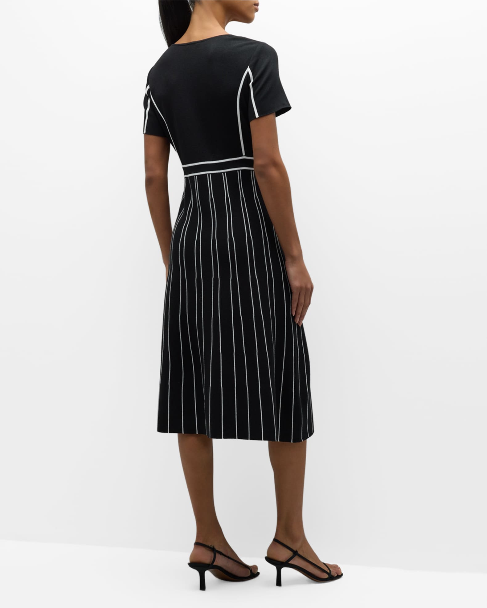 Misook Contrast Striped A-Line Soft Knit Midi Dress | Neiman Marcus
