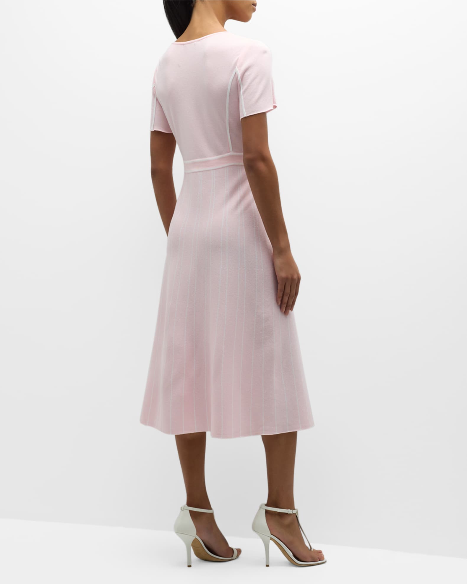 Misook Contrast Striped A-Line Soft Knit Midi Dress | Neiman Marcus