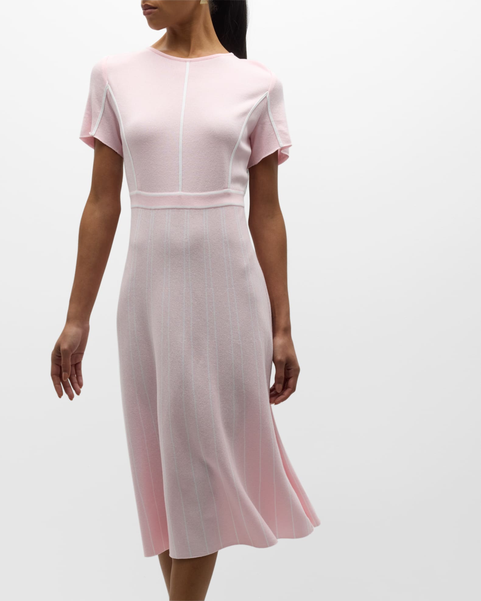 Misook Contrast Striped A-Line Soft Knit Midi Dress | Neiman Marcus