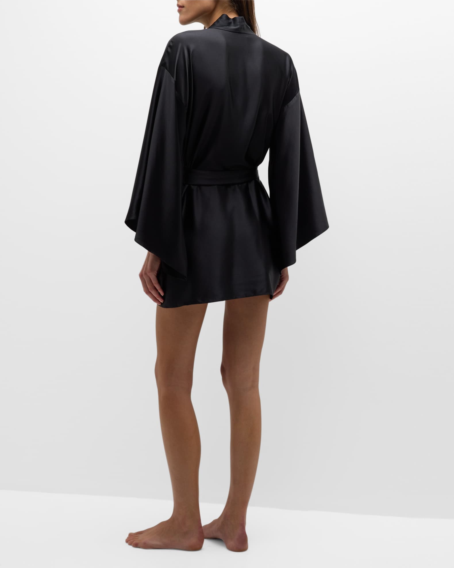 Kiki De Montparnasse Fringe-Trim Silk Mini Kimono Robe | Neiman Marcus