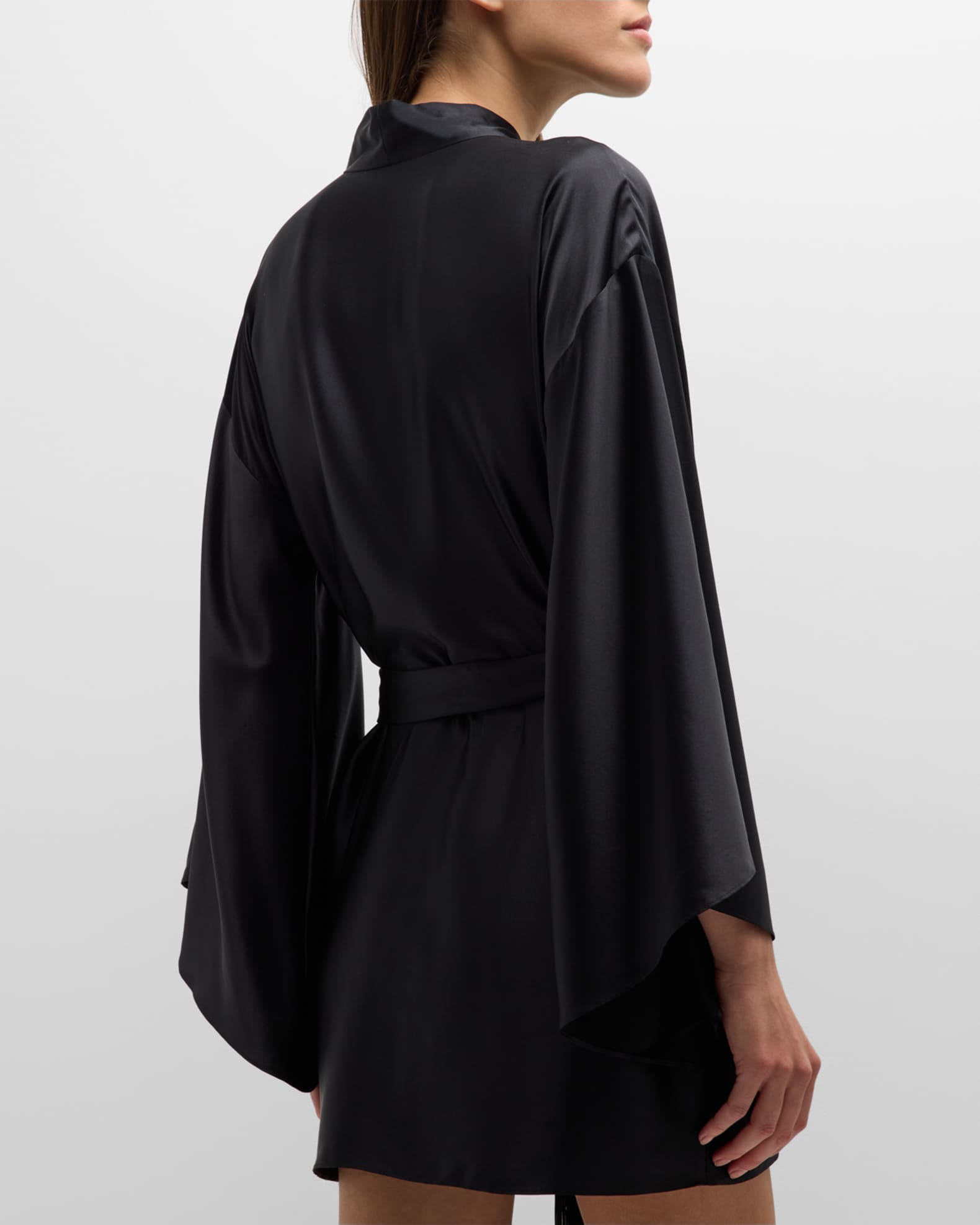 Kiki De Montparnasse Fringe-Trim Silk Mini Kimono Robe | Neiman Marcus