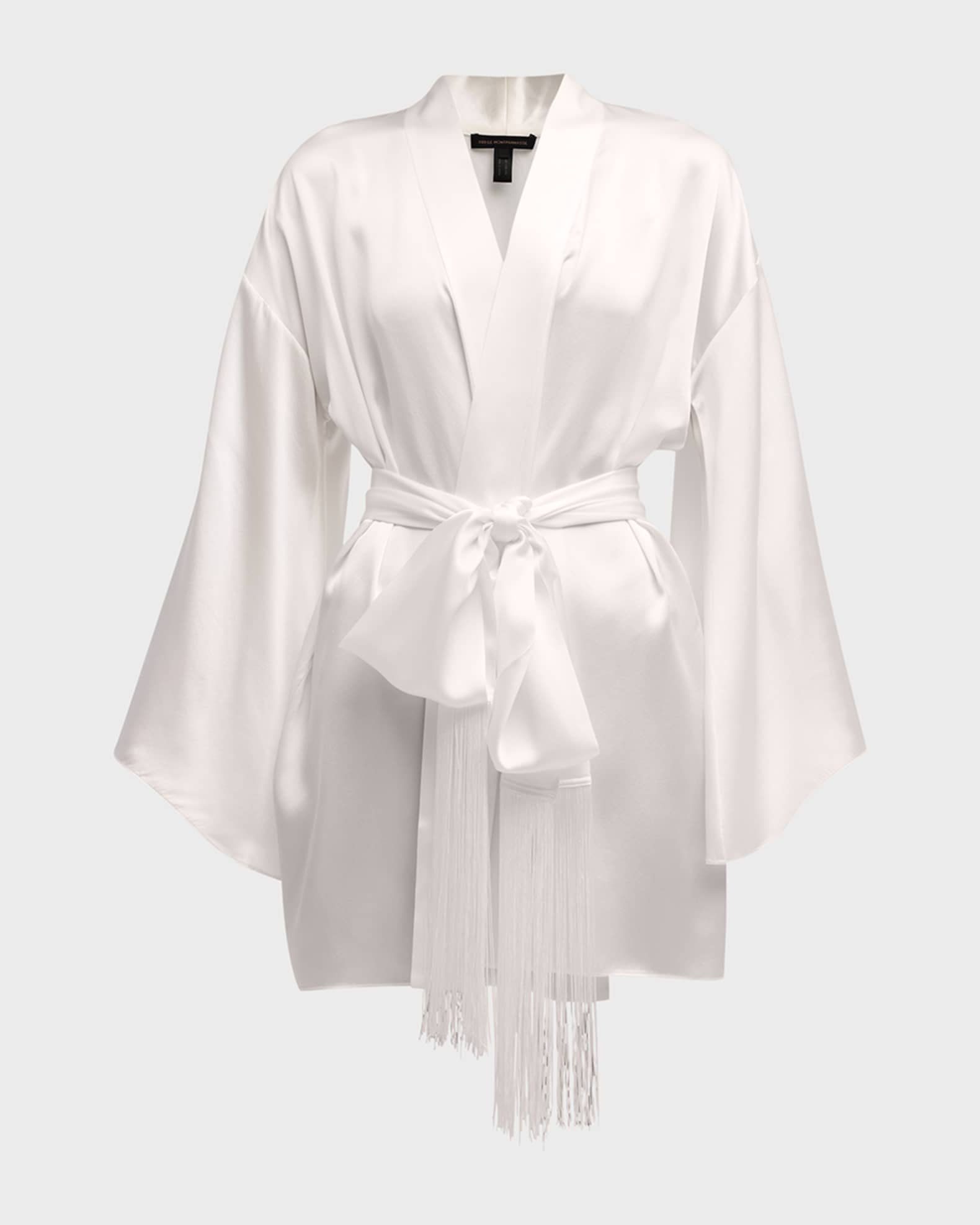 Kiki De Montparnasse Fringe-Trim Silk Mini Kimono Robe | Neiman Marcus