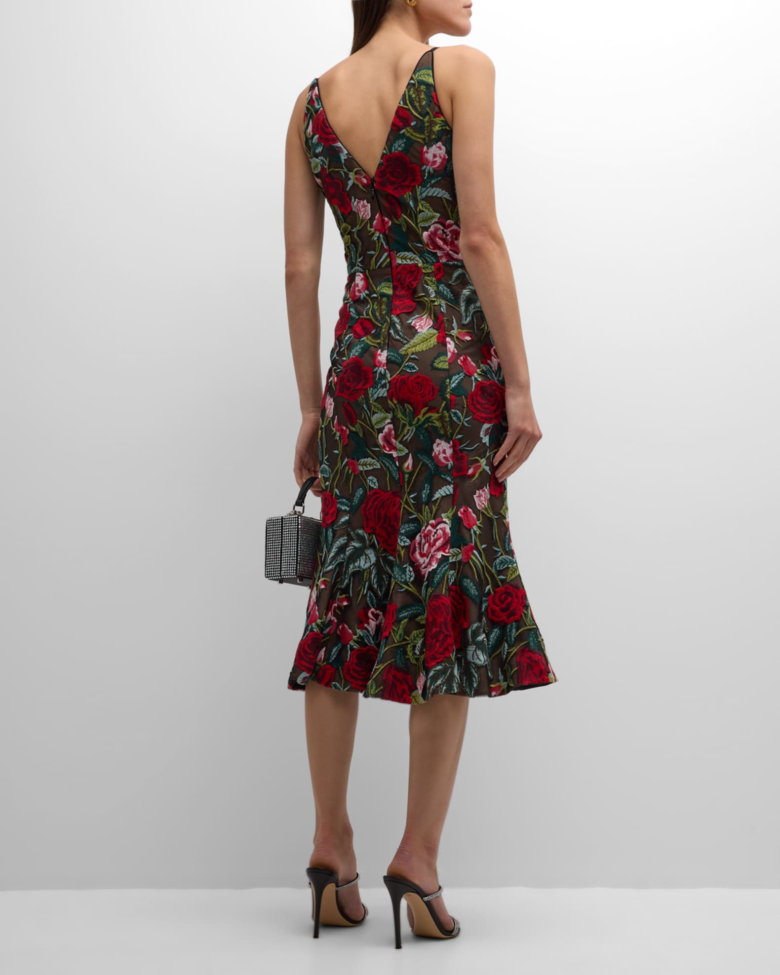 Dress the Population Black Label Isabelle Deep V-Neck Embroidered Midi ...