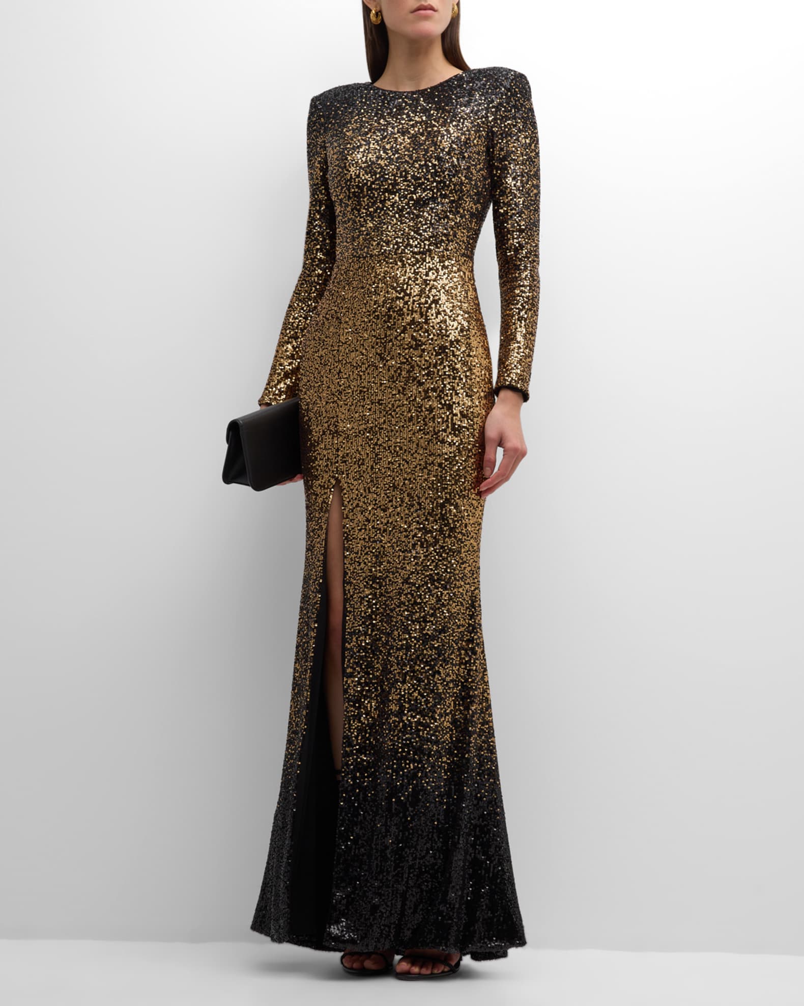 Dress the Population Black Label Kiera Side-Slit Ombre Sequin Column ...