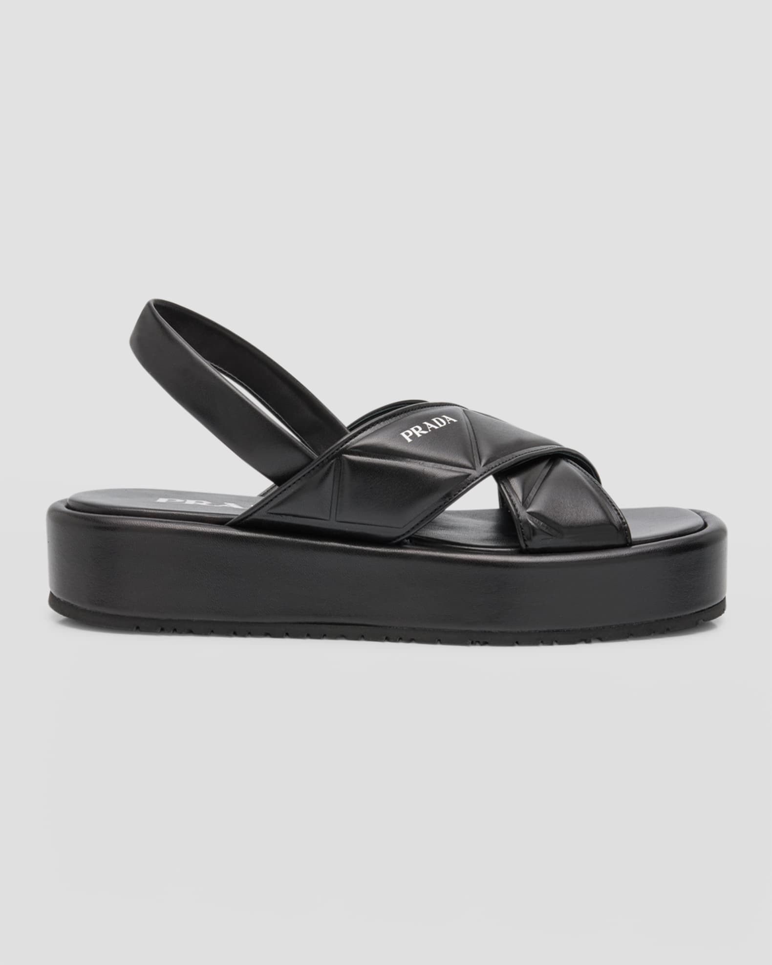 Prada Quilted Leather Crisscross Flatform Sandals | Neiman Marcus