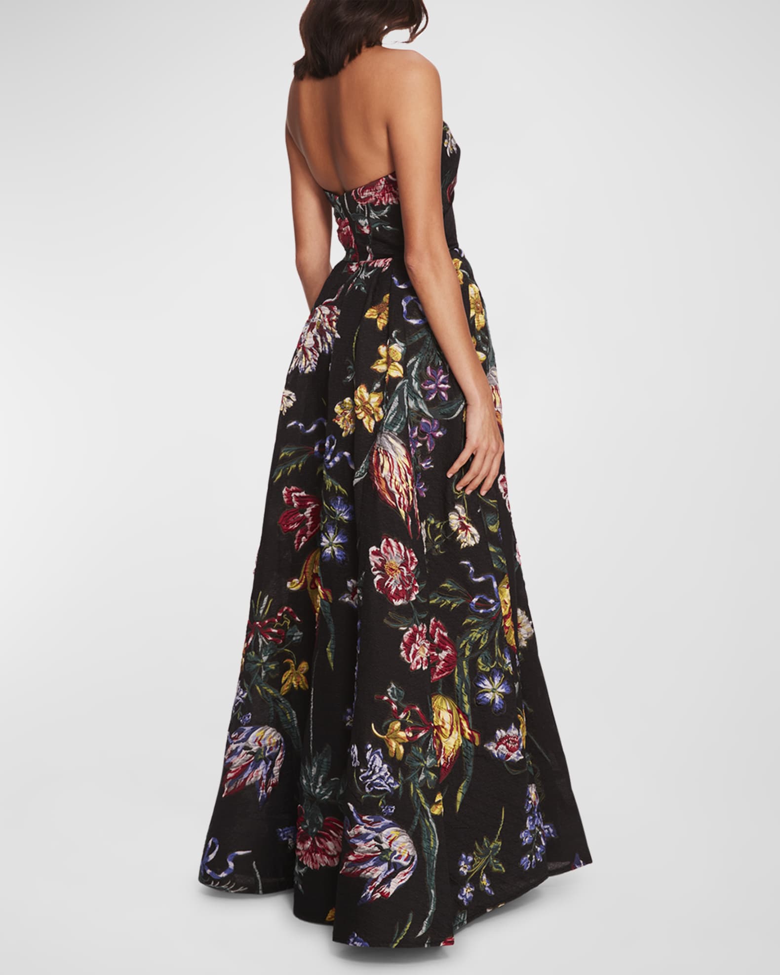 Marchesa Notte Strapless Pleated Floral Fil Coupe Gown | Neiman Marcus