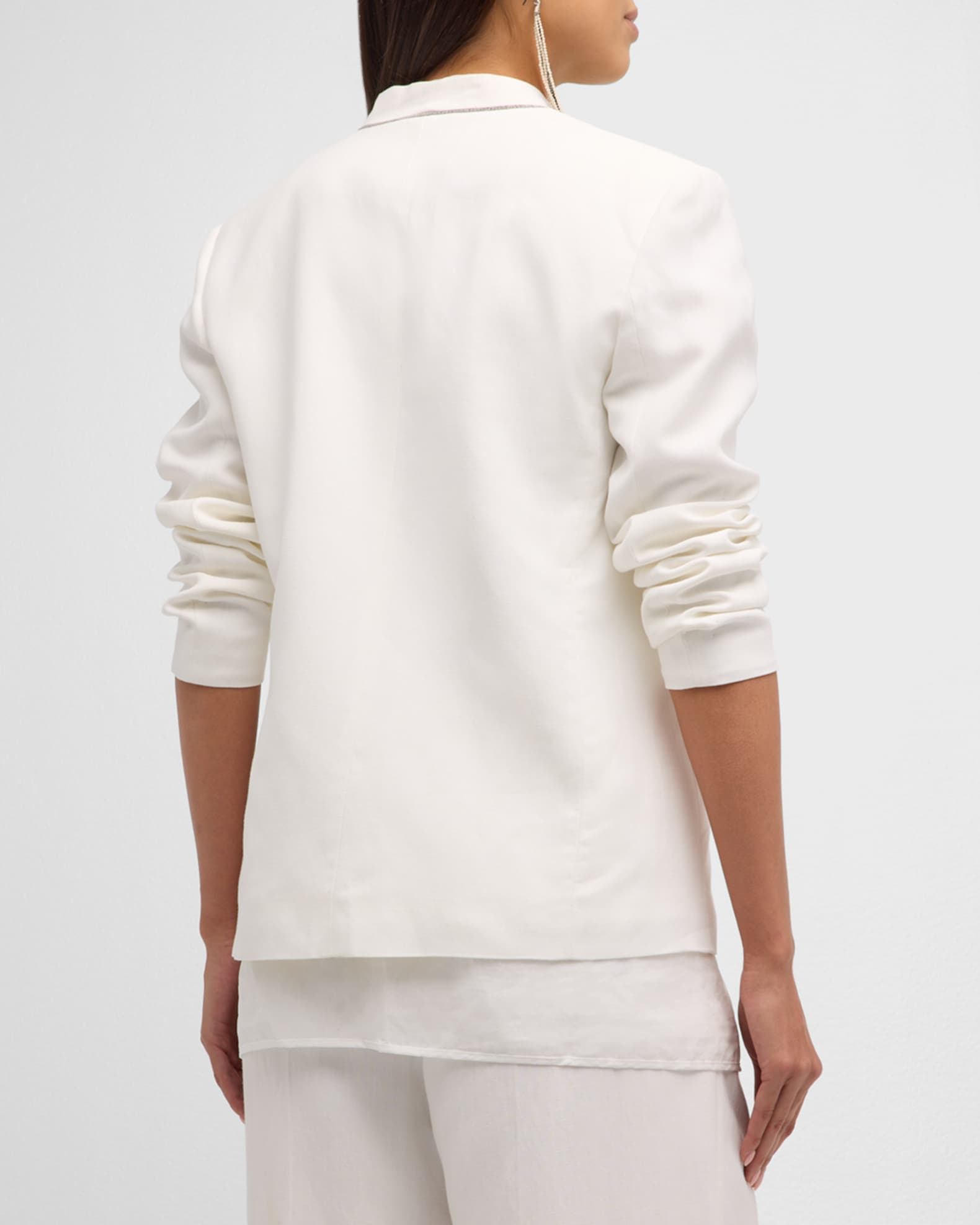 Brunello Cucinelli Linen-Blend Blazer Jacket with Crispy Organza ...