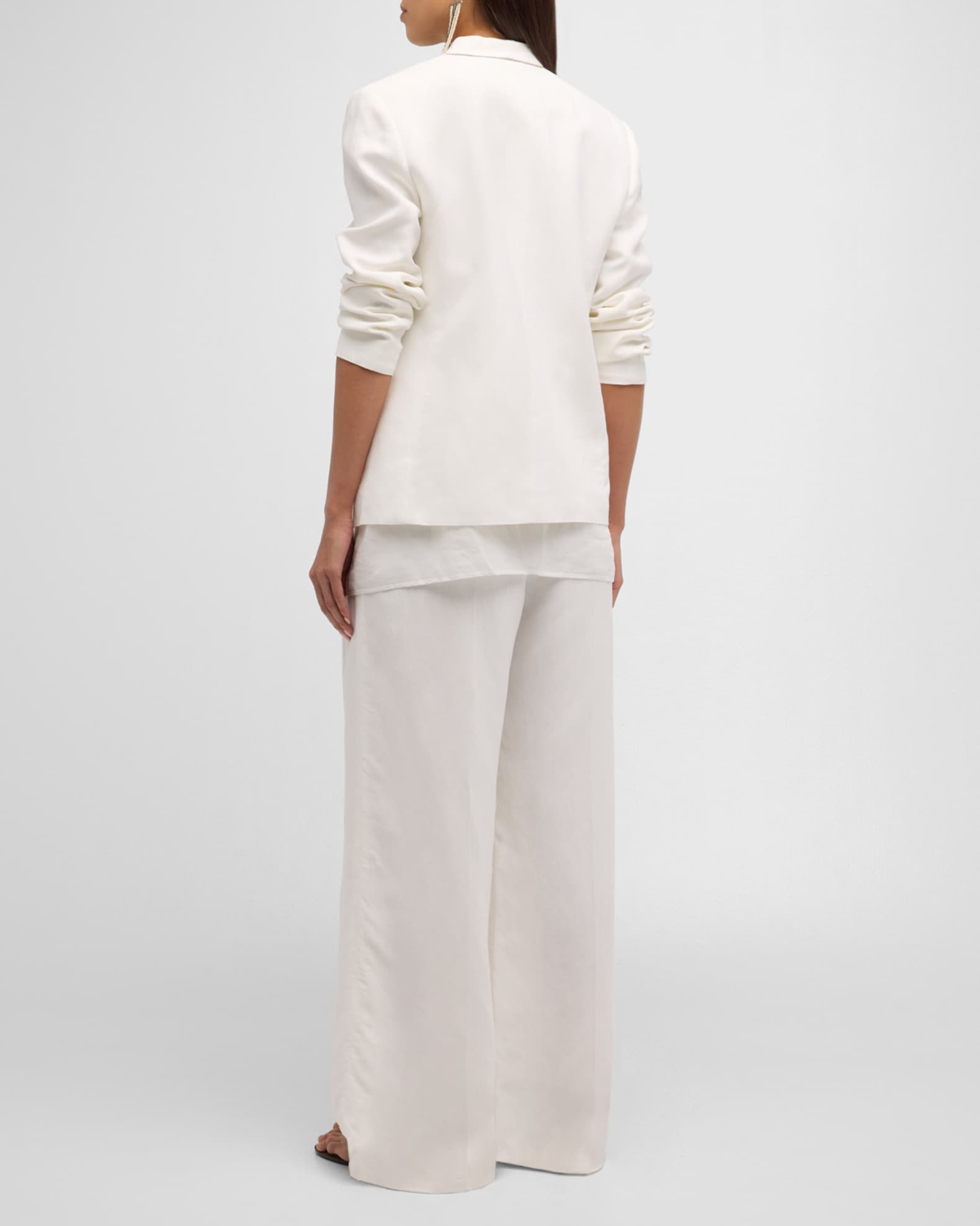 Brunello Cucinelli Linen-Blend Blazer Jacket with Crispy Organza ...