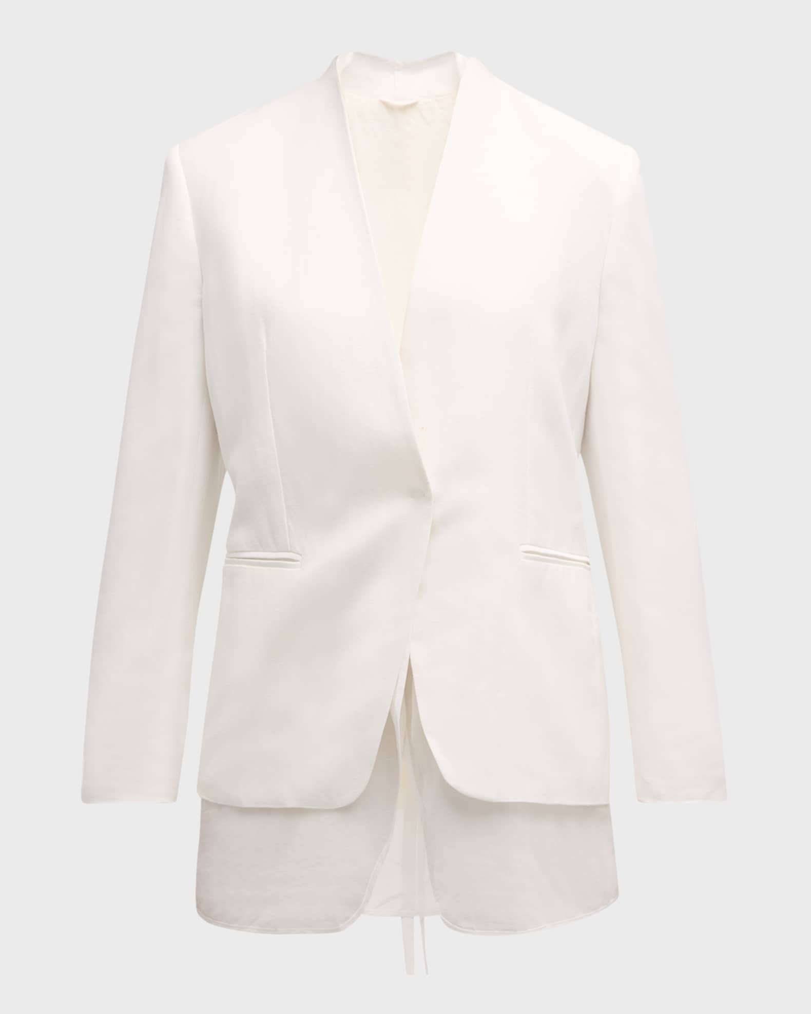 Brunello Cucinelli Linen-Blend Blazer Jacket with Crispy Organza ...