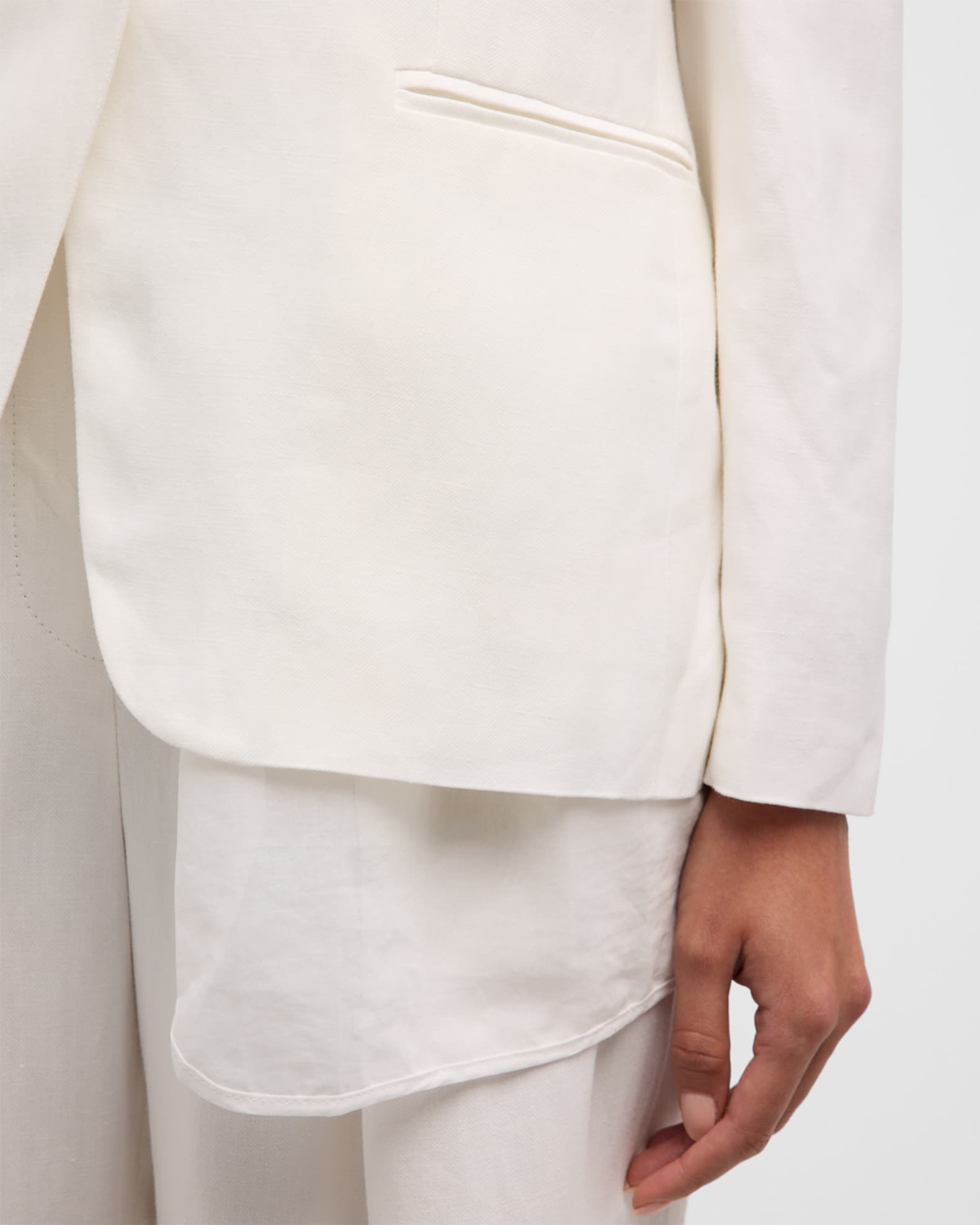 Brunello Cucinelli Linen-Blend Blazer Jacket with Crispy Organza ...