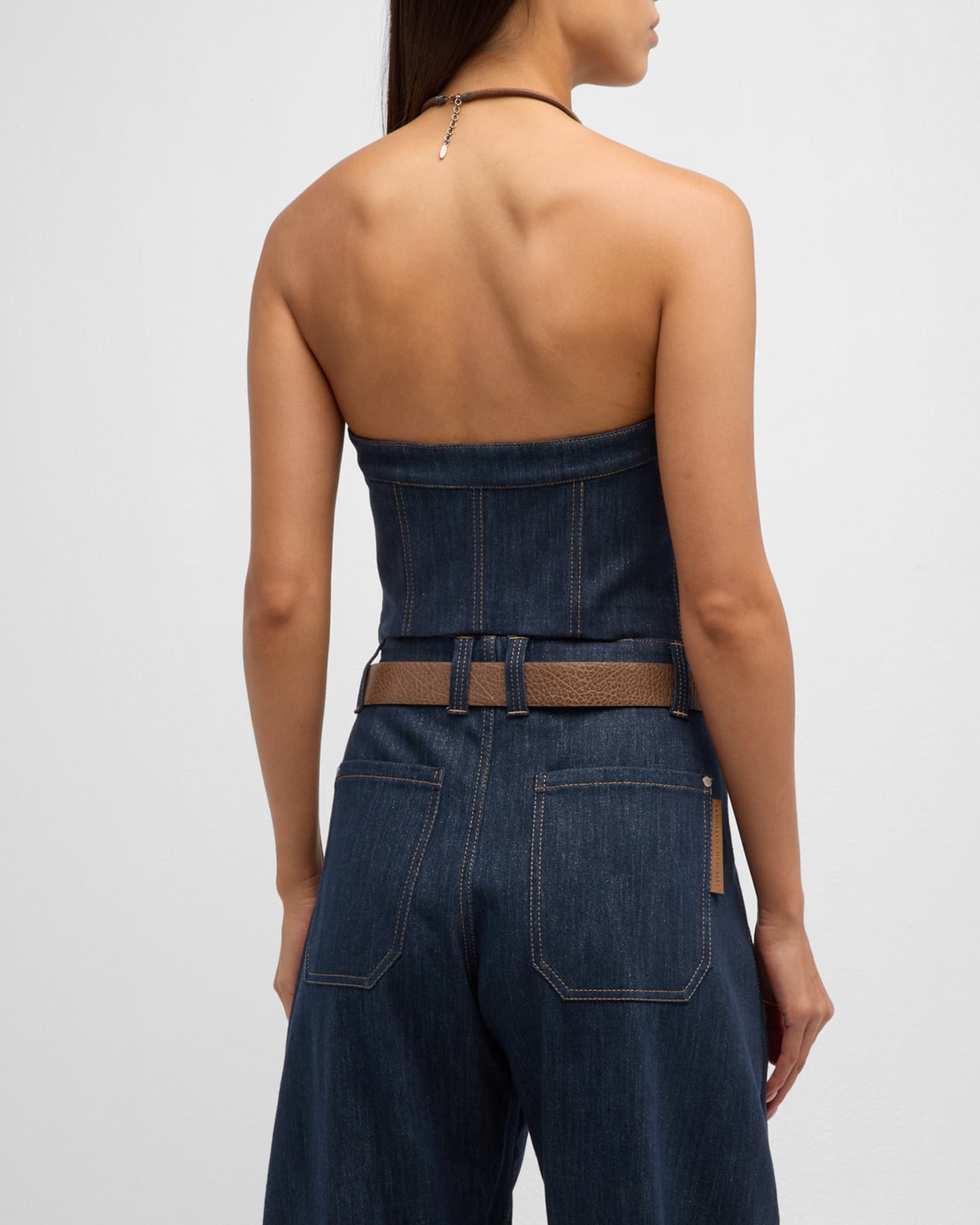 Brunello Cucinelli Metallic Denim Strapless Corset Top | Neiman Marcus