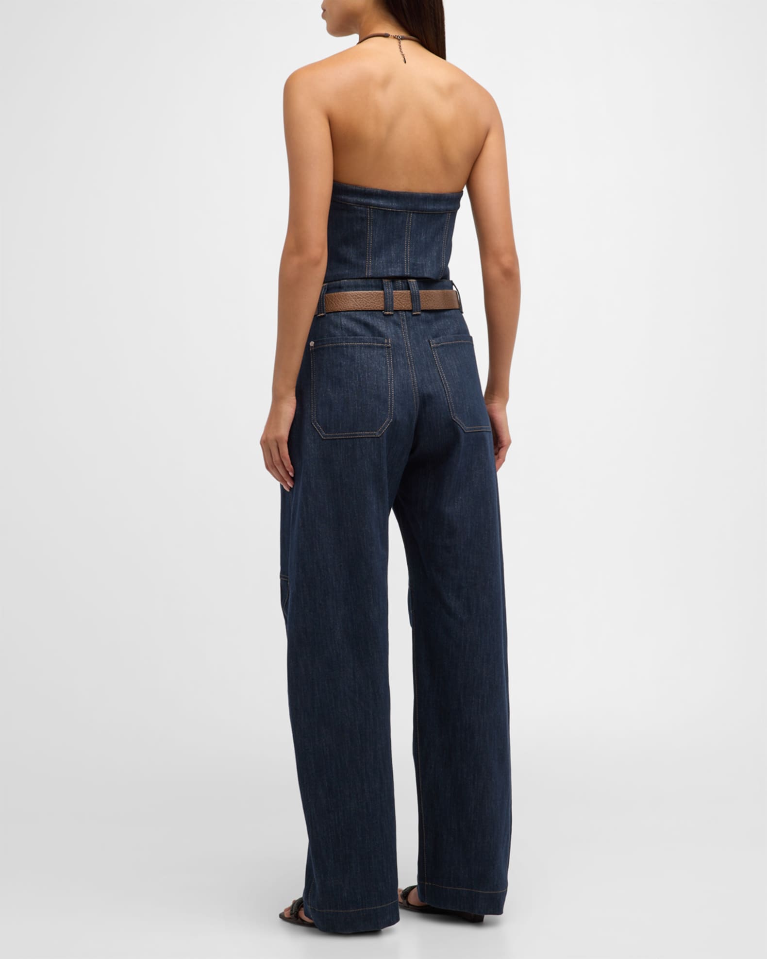 Brunello Cucinelli Metallic Denim Strapless Corset Top | Neiman Marcus