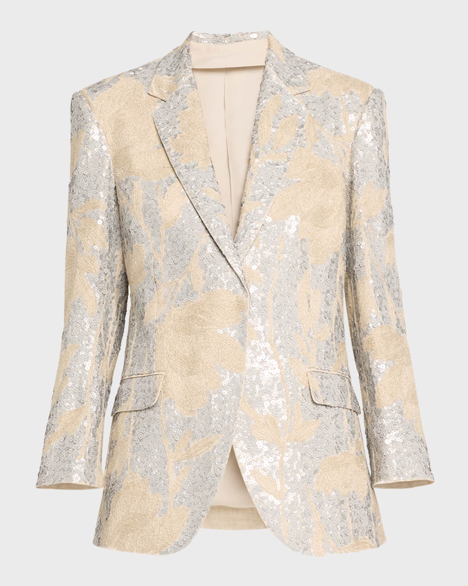 Brunello Cucinelli Paillette Magnolia Embroidered Single-Breasted ...