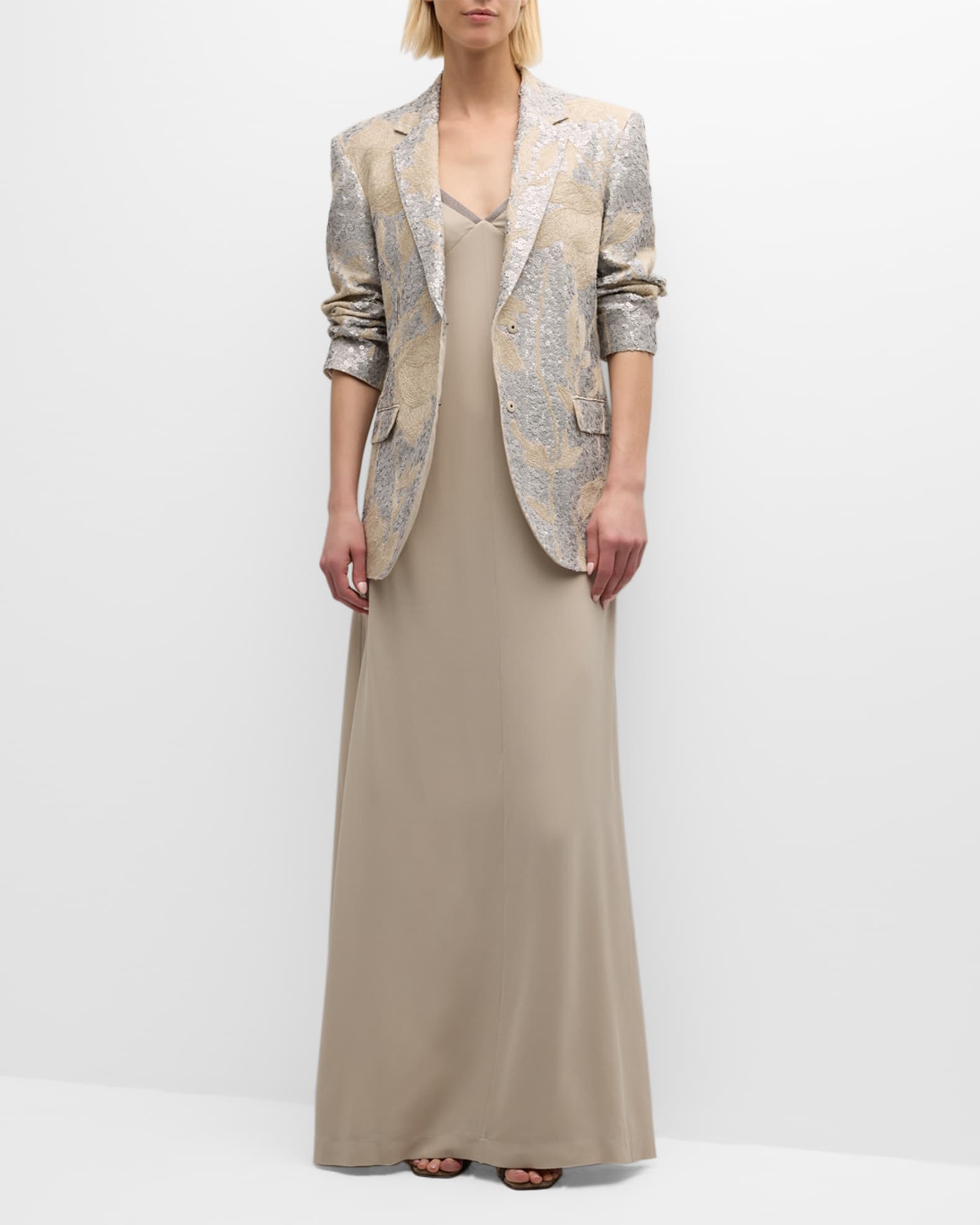 Brunello Cucinelli Paillette Magnolia Embroidered Single-Breasted ...
