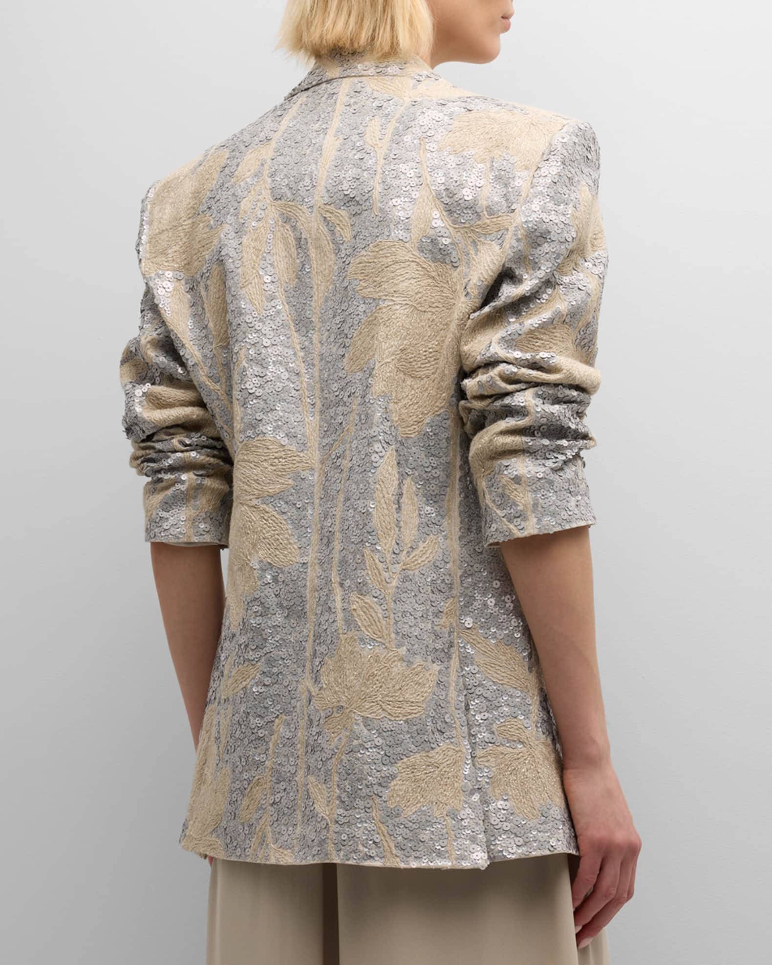 Brunello Cucinelli Paillette Magnolia Embroidered Single-Breasted ...