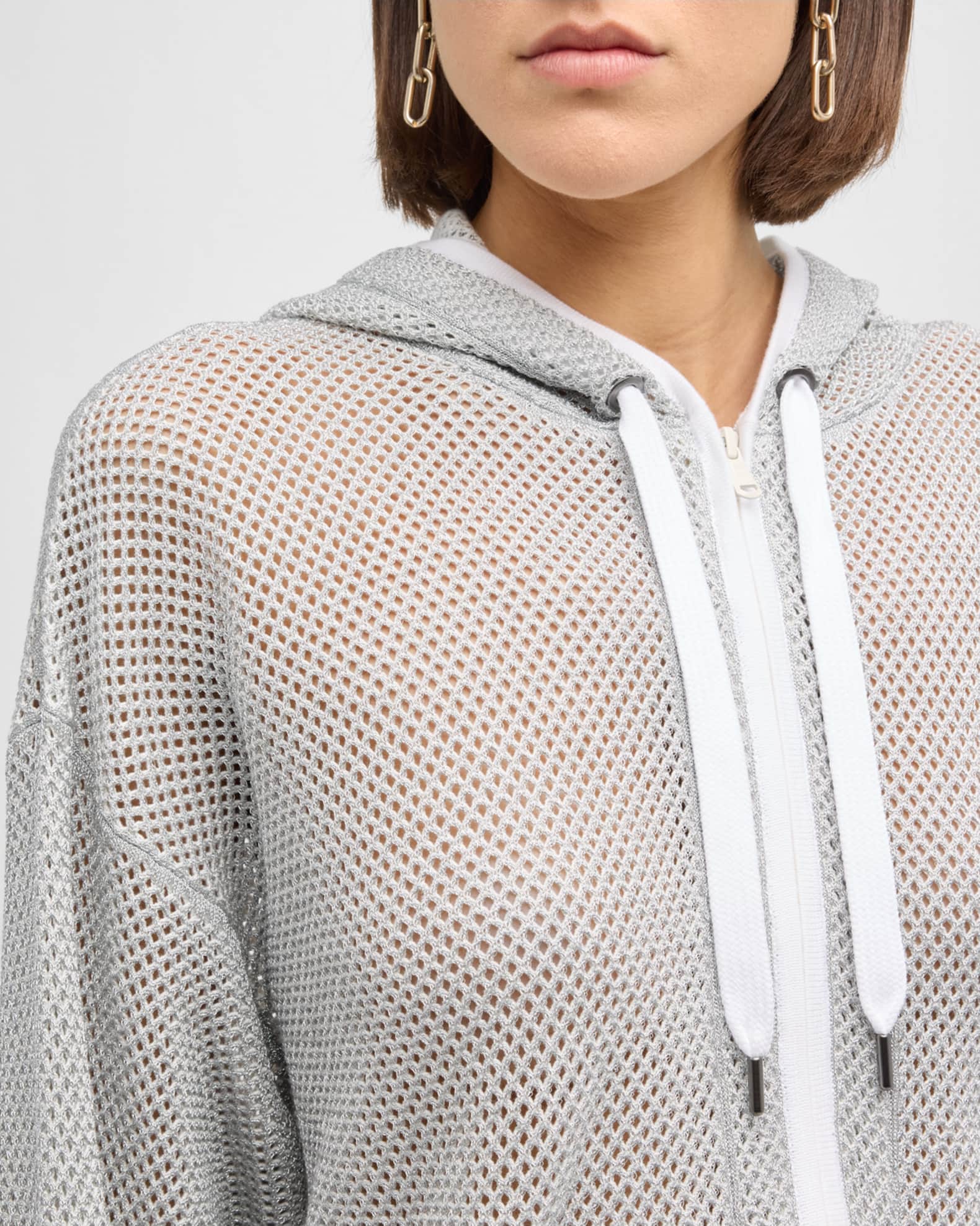 Brunello Cucinelli Cotton Lame Perforated Zip-Up Hoodie | Neiman Marcus