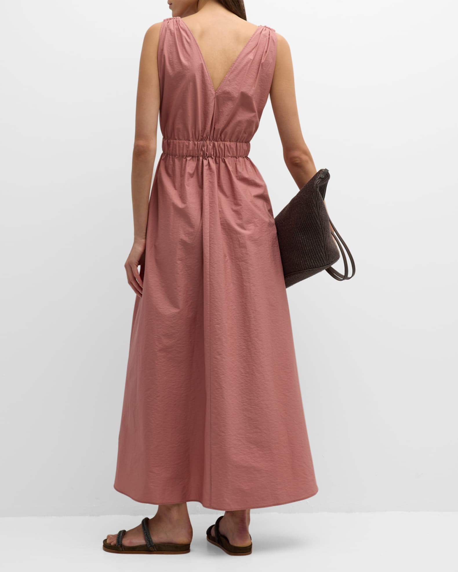 Brunello Cucinelli Crinkle Cotton Belted Maxi Dress with Monili Detail ...