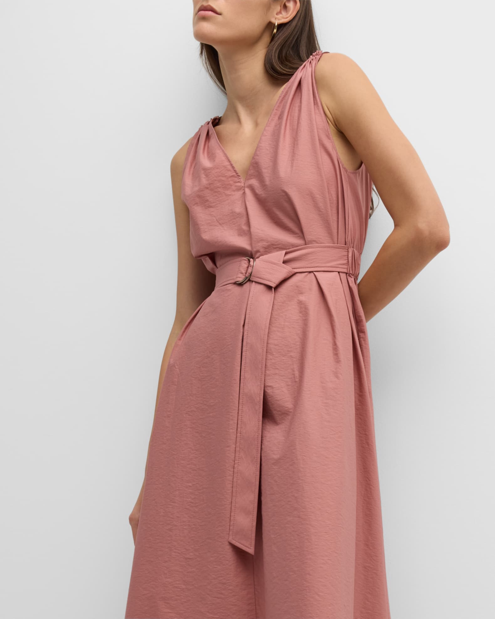 Brunello Cucinelli Crinkle Cotton Belted Maxi Dress with Monili Detail ...
