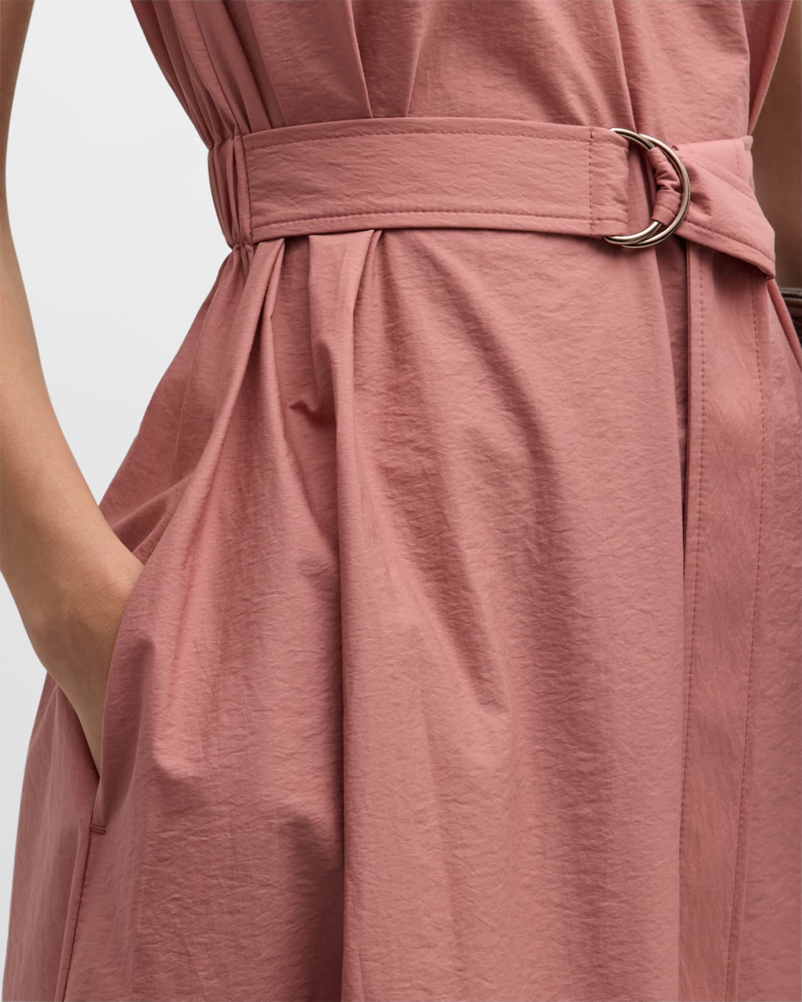 Brunello Cucinelli Crinkle Cotton Belted Maxi Dress with Monili Detail ...