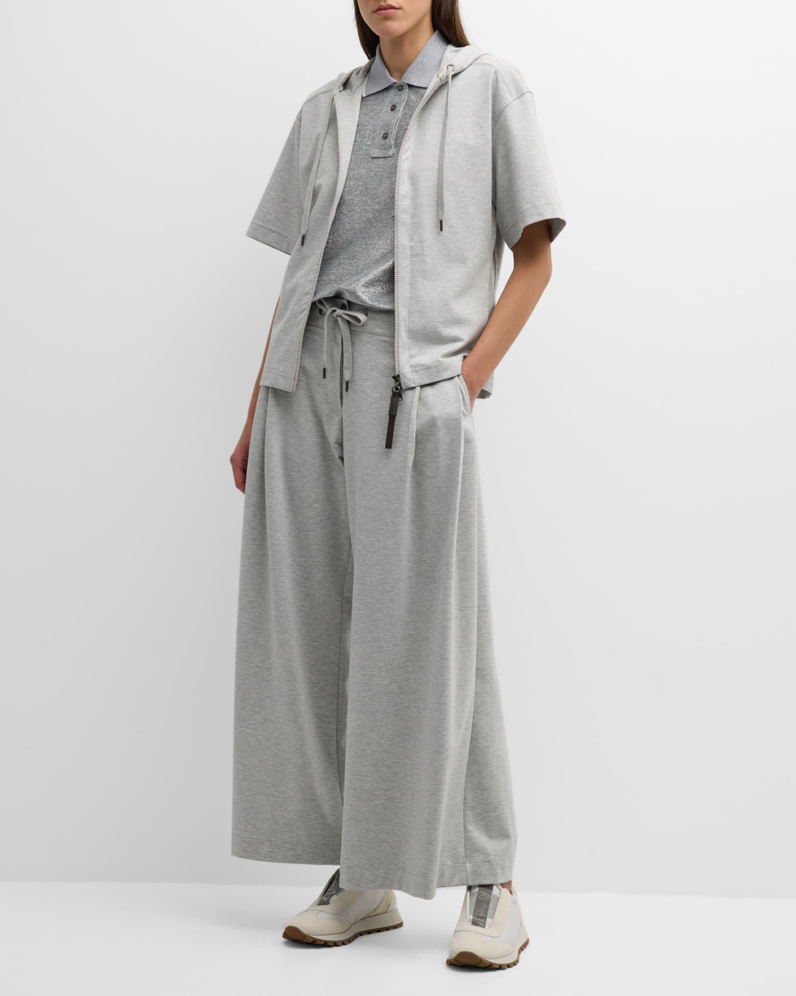Brunello Cucinelli Pleated Wide-Leg Ankle Cotton Felpa Spa Pants ...