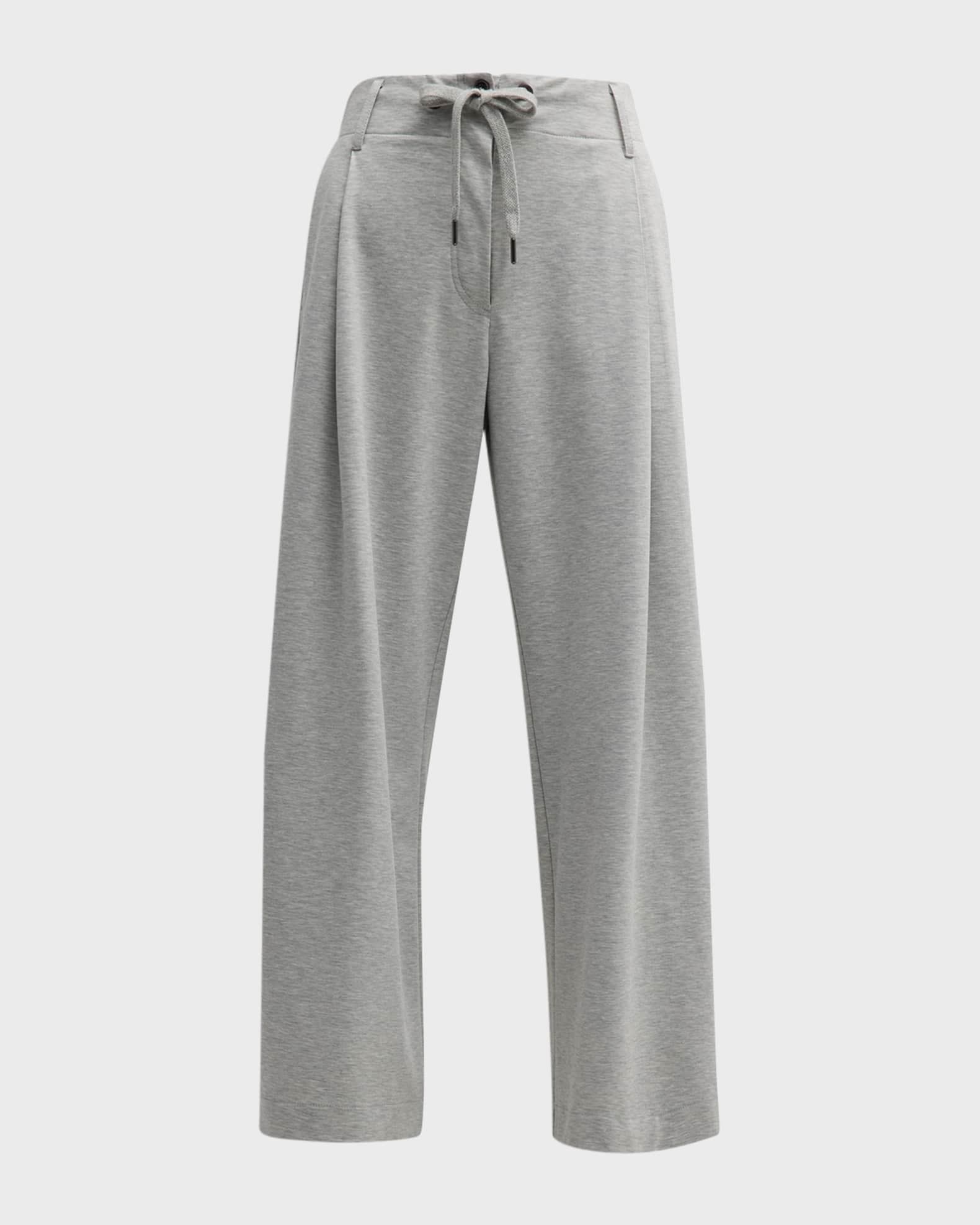 Brunello Cucinelli Pleated Wide-Leg Ankle Cotton Felpa Spa Pants ...