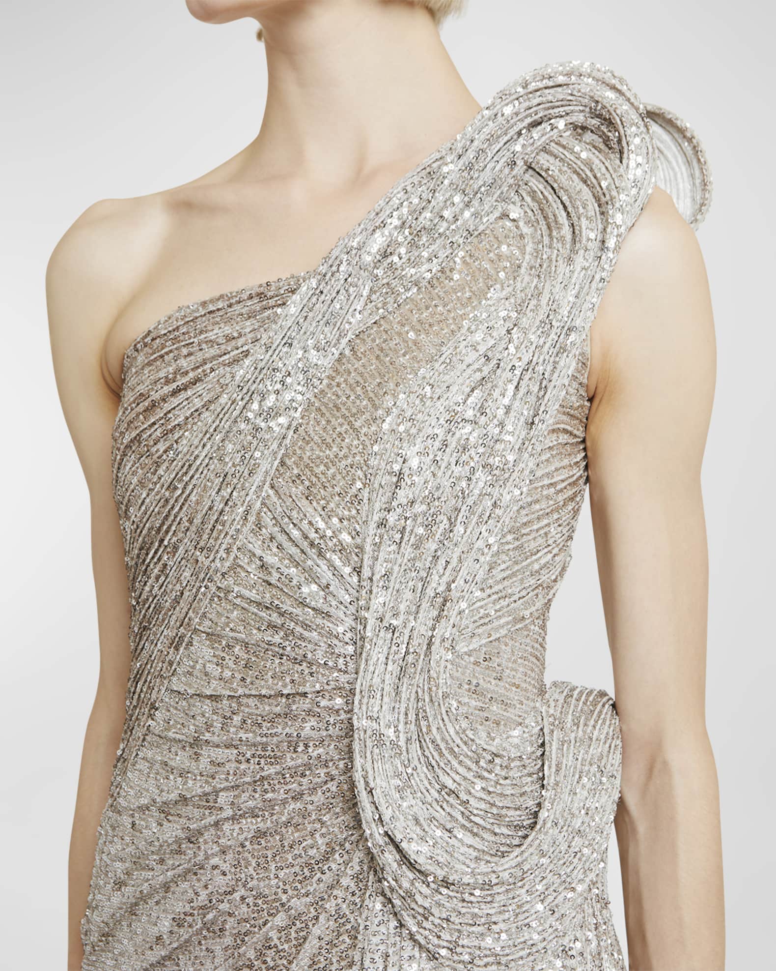 Gaurav Gupta Sequin Sculpted One-Shoulder Slit-Hem Gown | Neiman Marcus