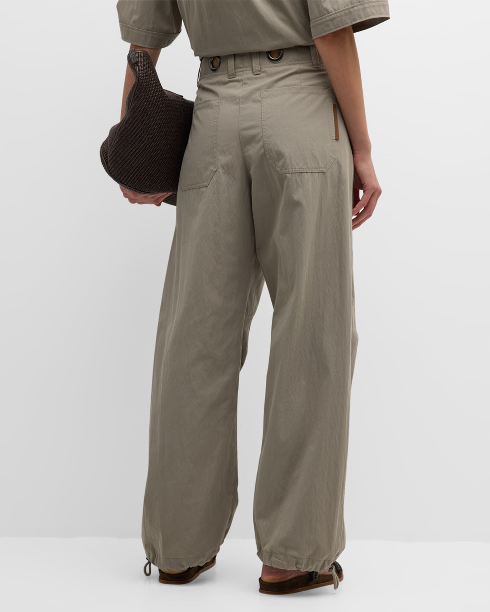 Brunello Cucinelli Lightly Wrinkled Cotton Curved Pants | Neiman Marcus